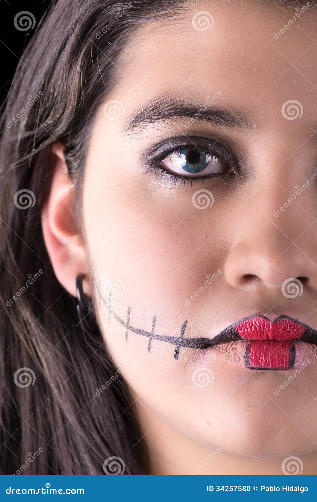 Young Woman in Day of the Dead Mask Skull Face Stock Photo - Image of ...