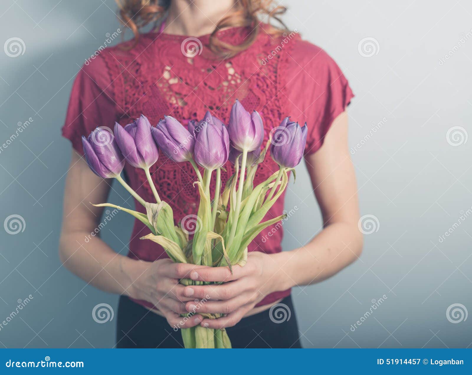Young Woman with Dead Flowers Stock Image - Image of dead, gift: 51914457