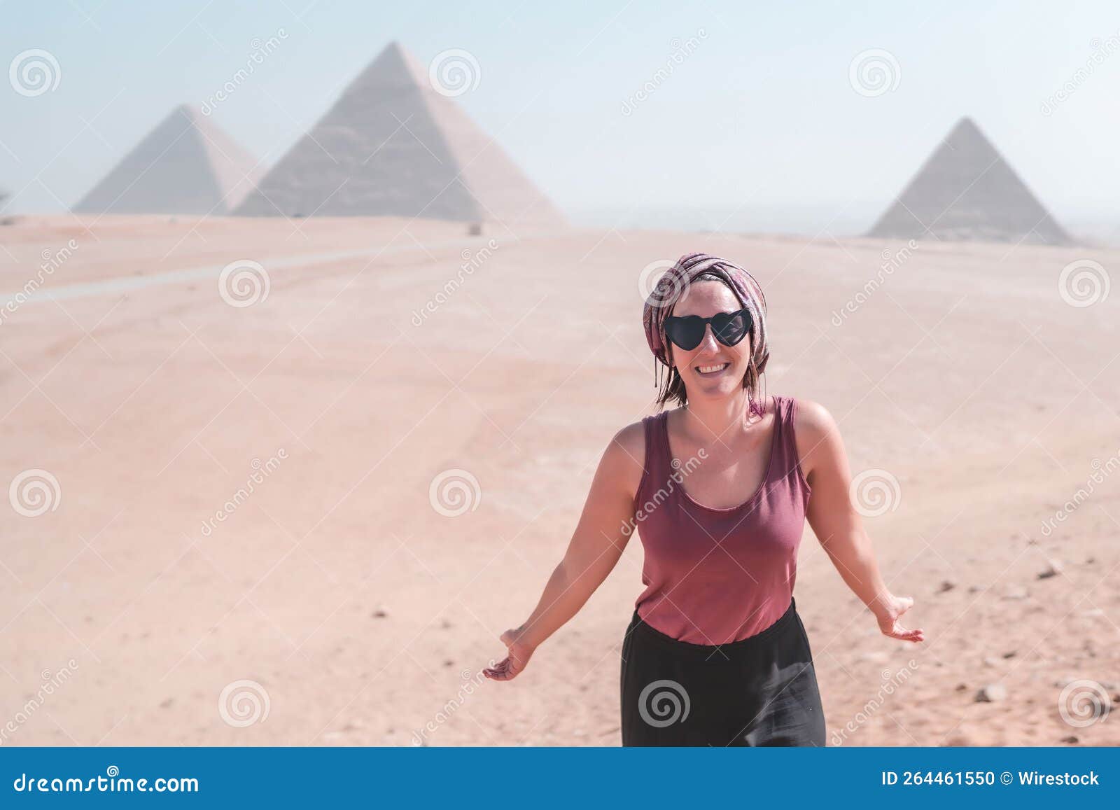 Young Woman in the Desert Exploring the Pyramids of Egypt. Stock Photo ...