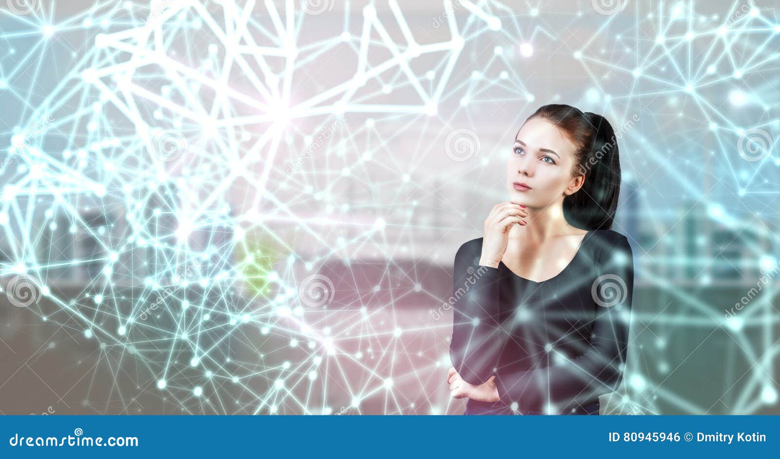 Young Woman in Digital Lights and Lines. Stock Photo - Image of ...
