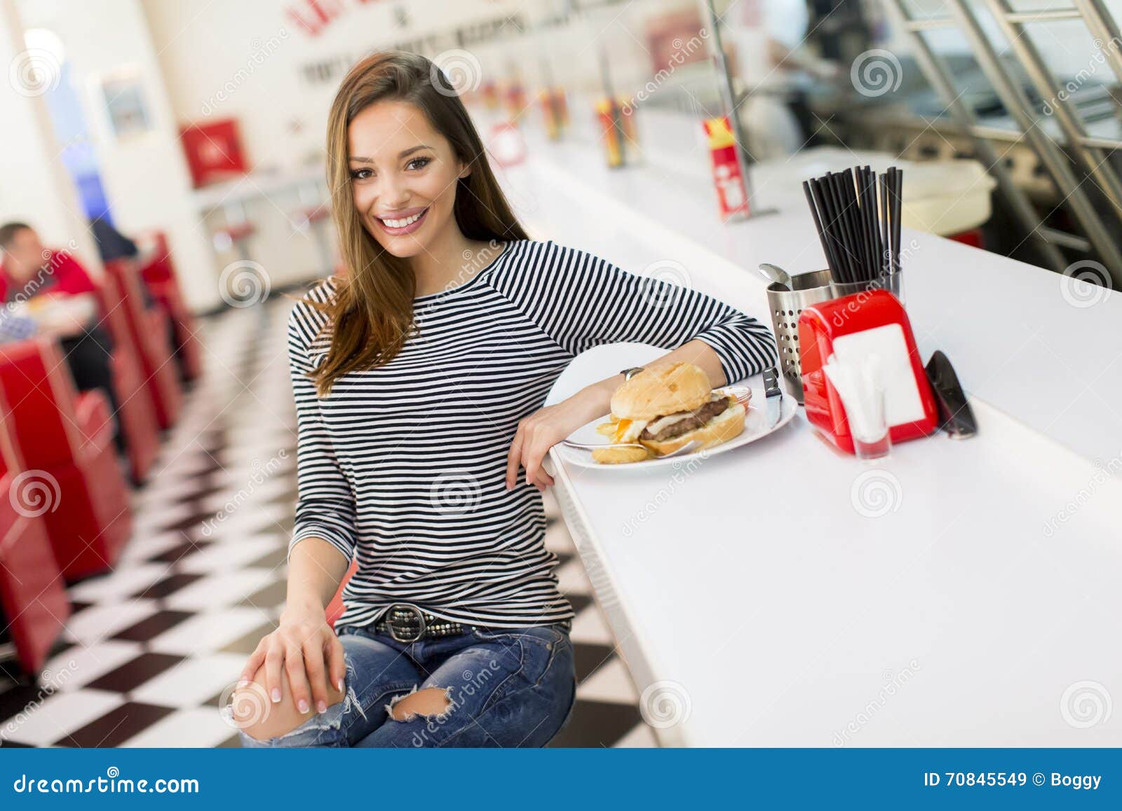 Young woman in the diner stock image. Image of indoor - 70845549