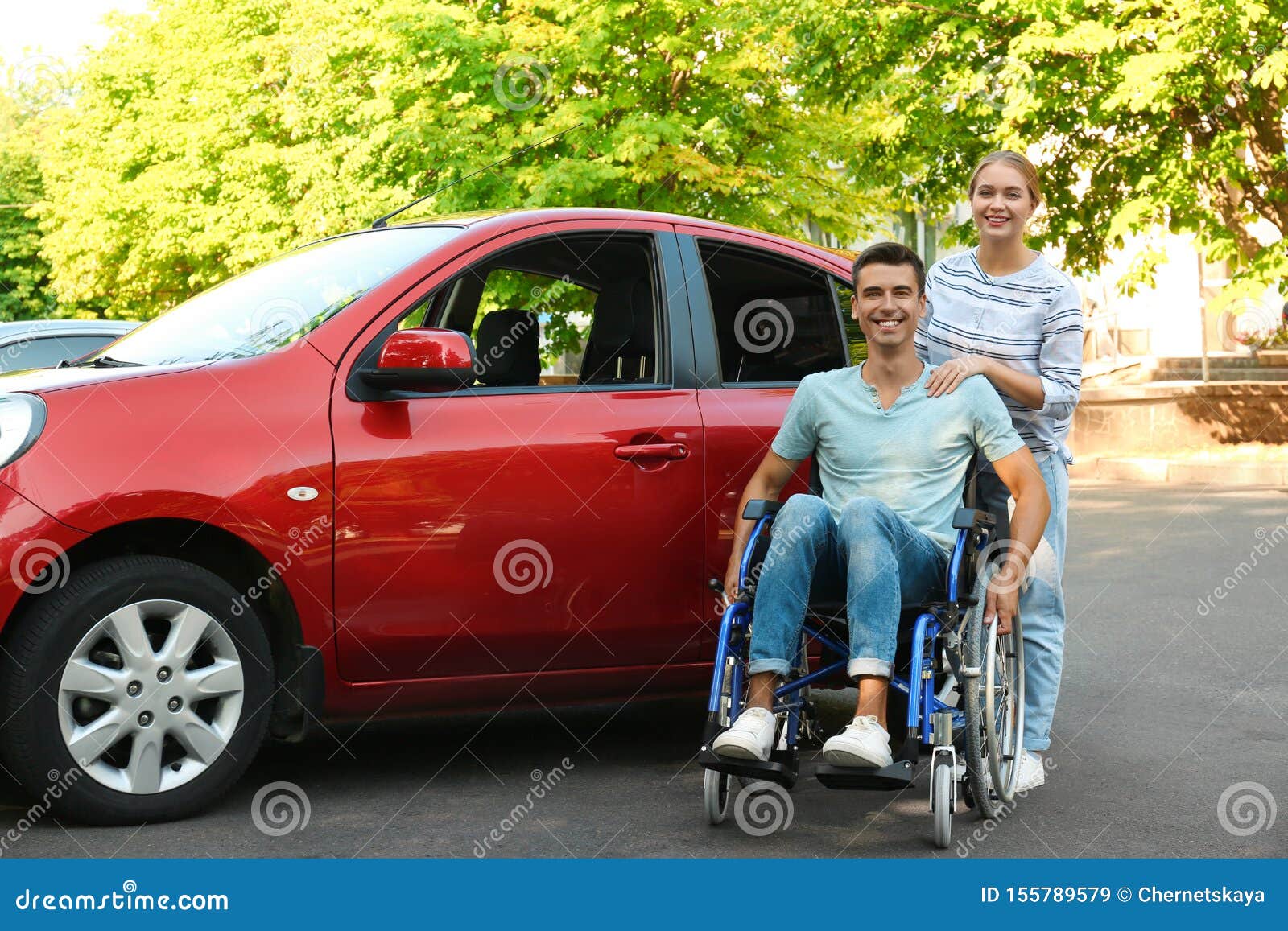 Young Woman with Disabled in Wheelchair Near Car Outdoors Stock Image ... Young Woman with Disabled in Wheelchair Near Car Outdoors Stock Image ...
