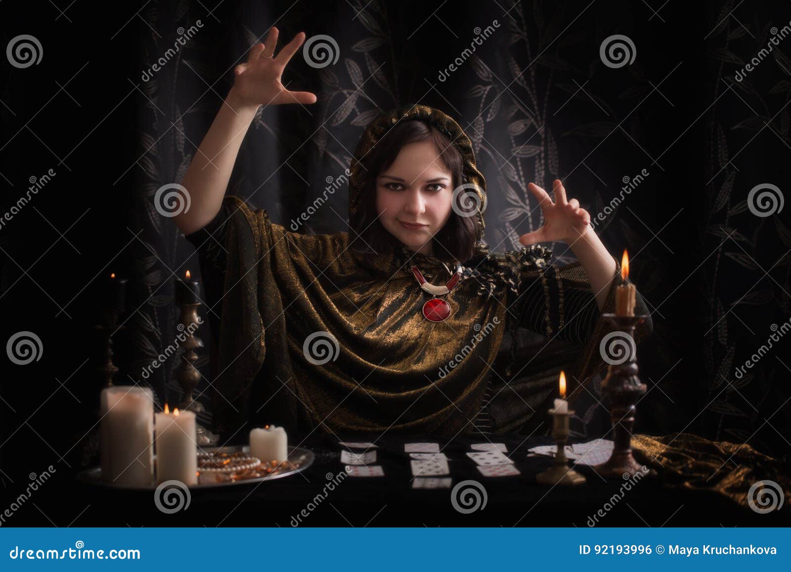 Young Woman with Divination Cards Stock Photo - Image of fairy, mystic ...