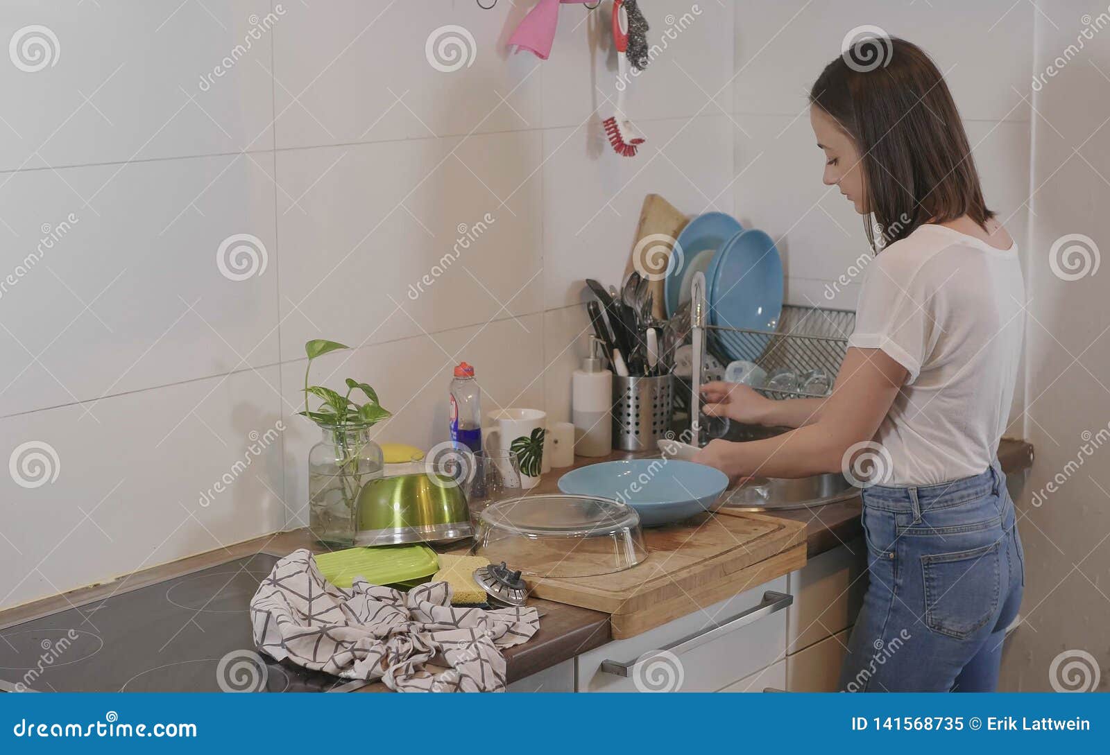 Young Woman Does Some Kitchen Work at Home Stock Image - Image of ...