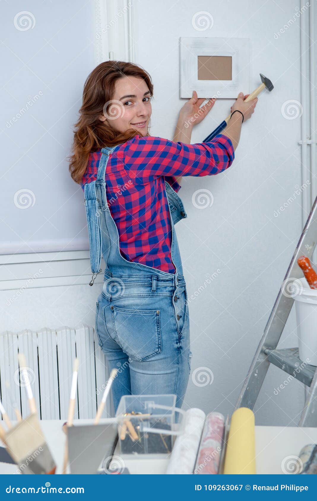 Young Woman Doing DIY Work at Home Stock Image - Image of people, house ...