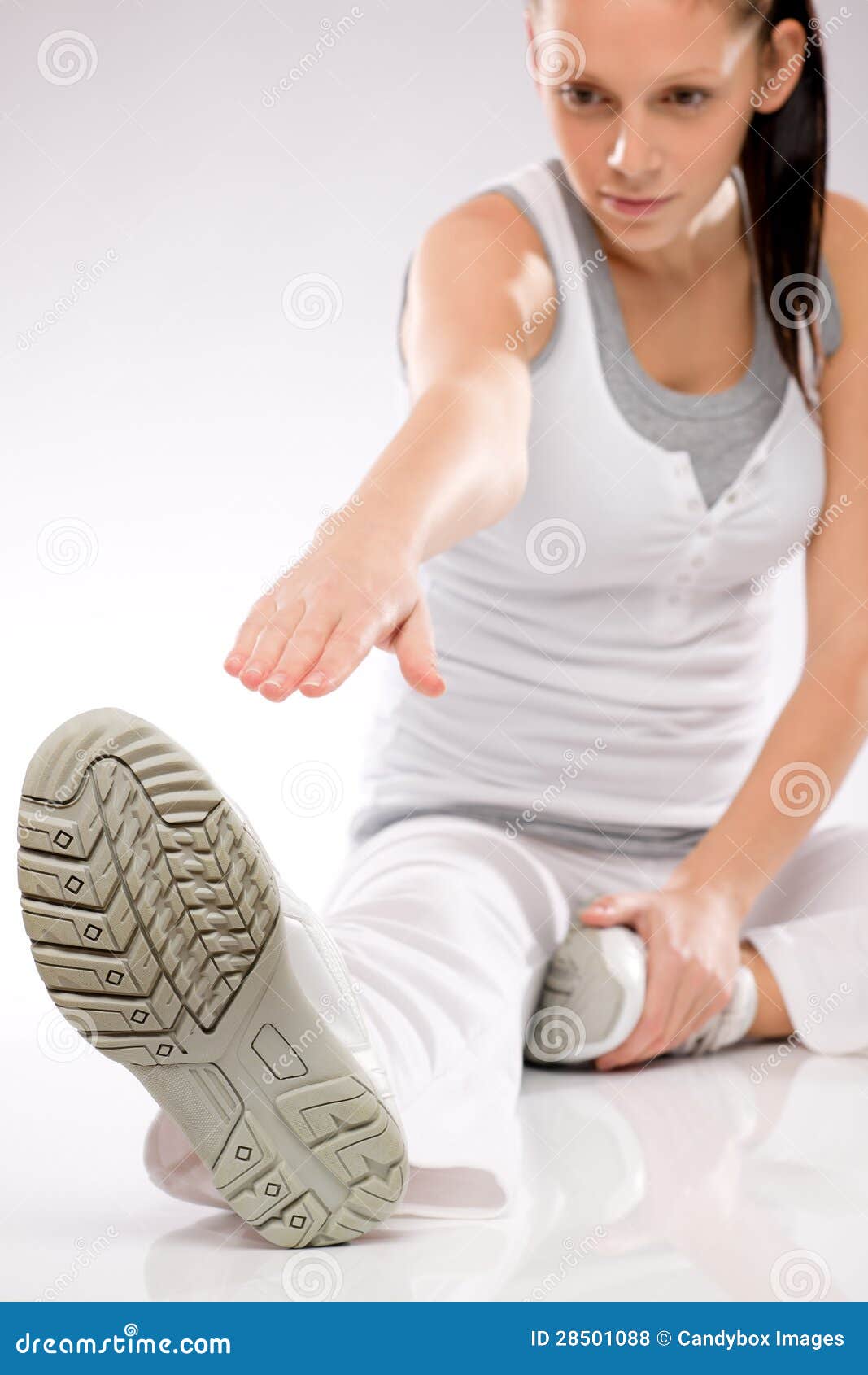 Young Woman Doing Exercises on White Background Stock Photo - Image of ...