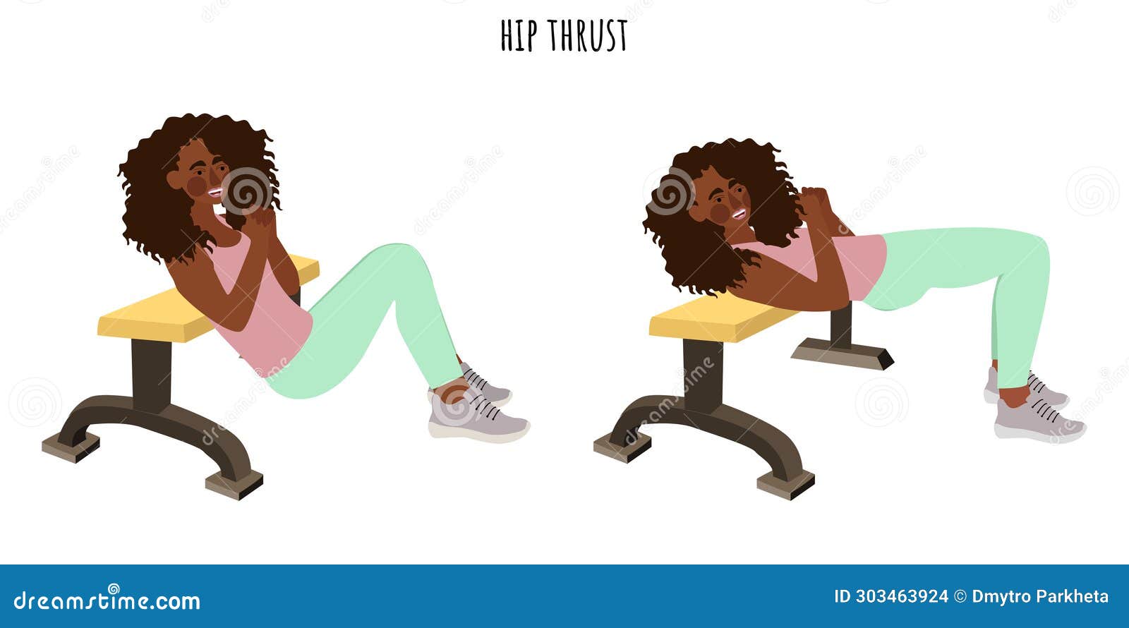 Young Woman Doing Hip Thrust Exercise Stock Illustration - Illustration ...