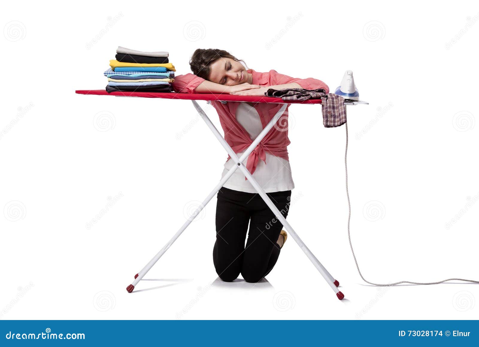 The Young Woman Doing Ironing Isolated on White Stock Photo - Image of ...