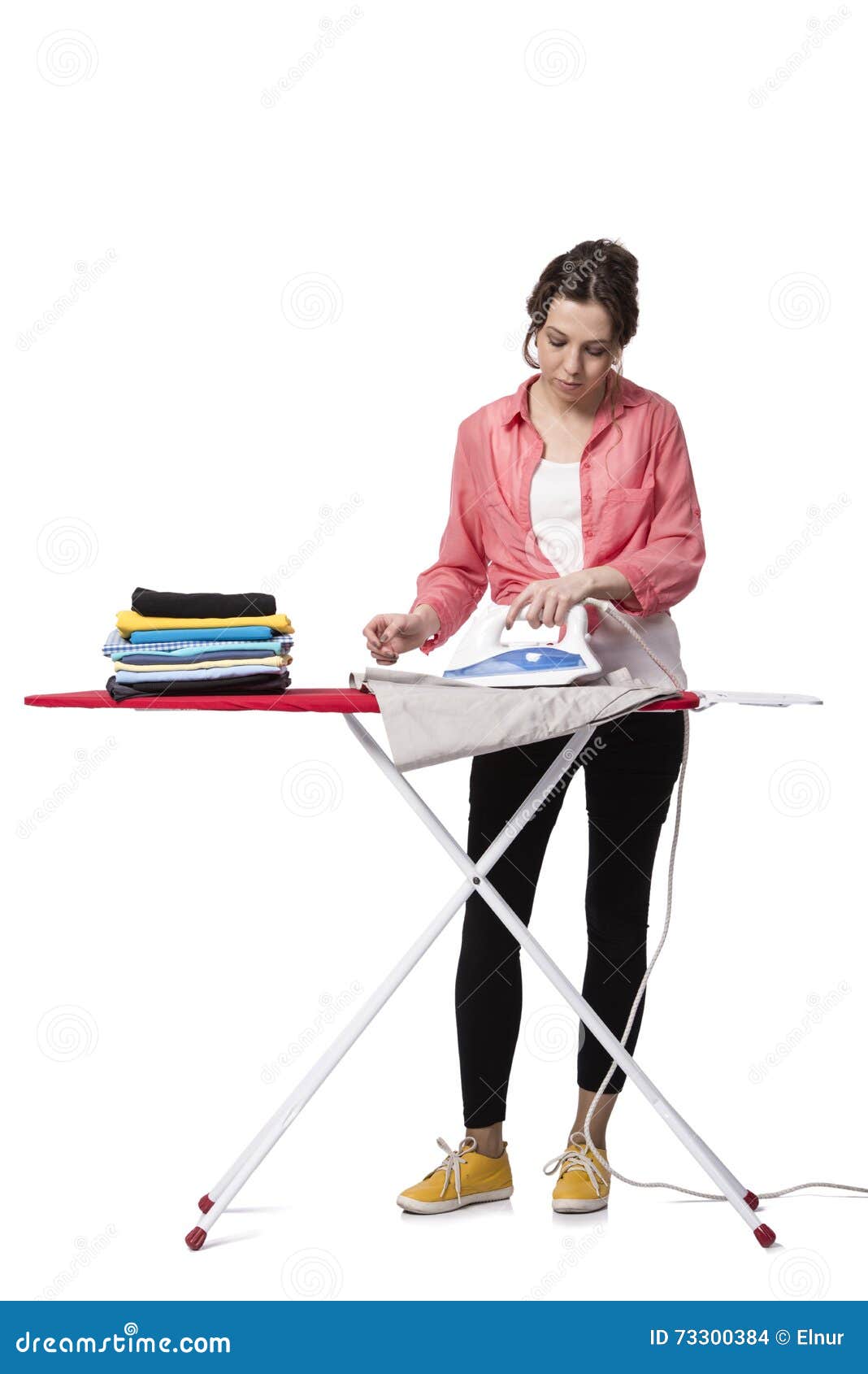 The Young Woman Doing Ironing Isolated on White Stock Photo - Image of ...