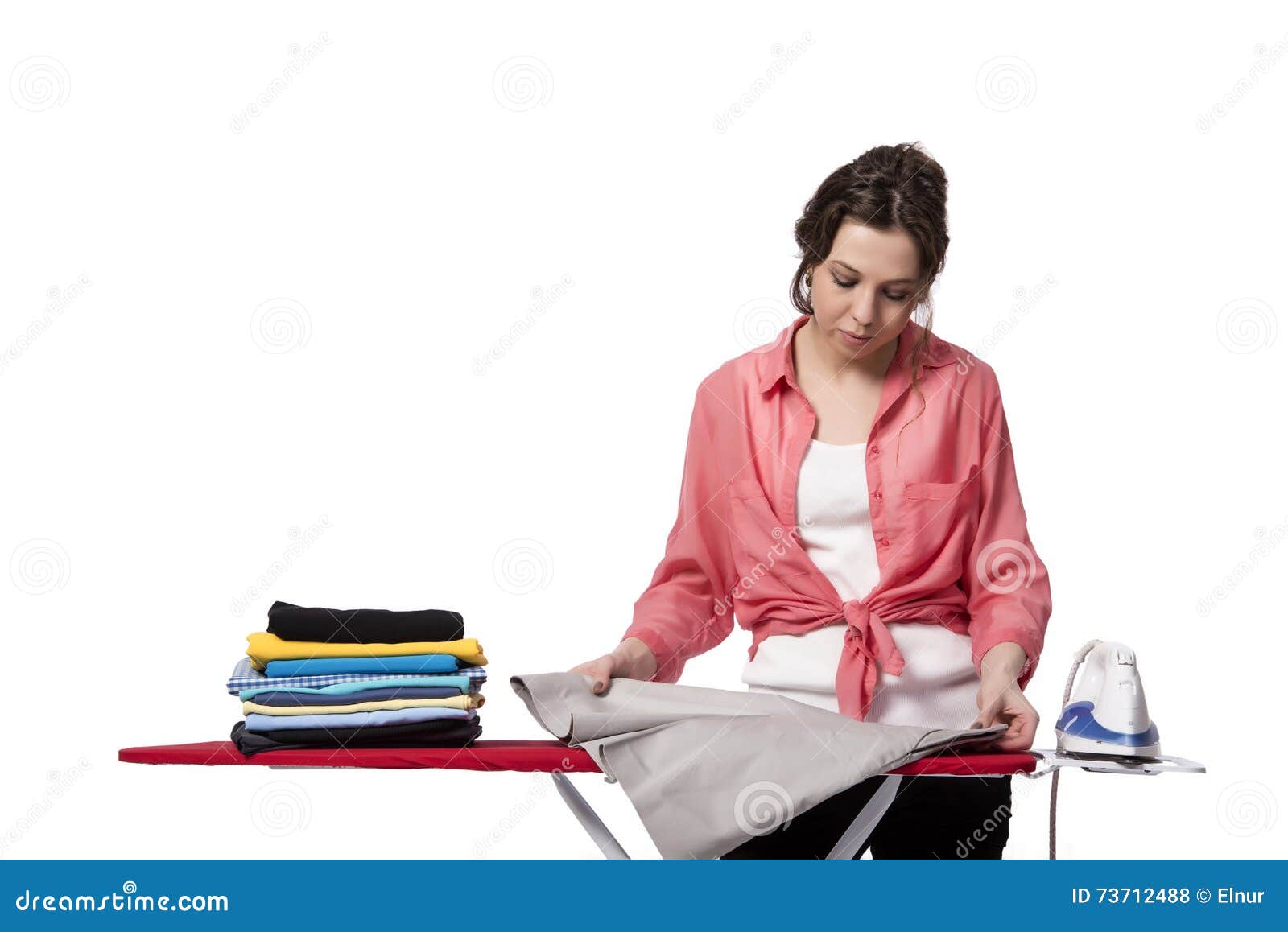 The Young Woman Doing Ironing Isolated on White Stock Photo - Image of ...