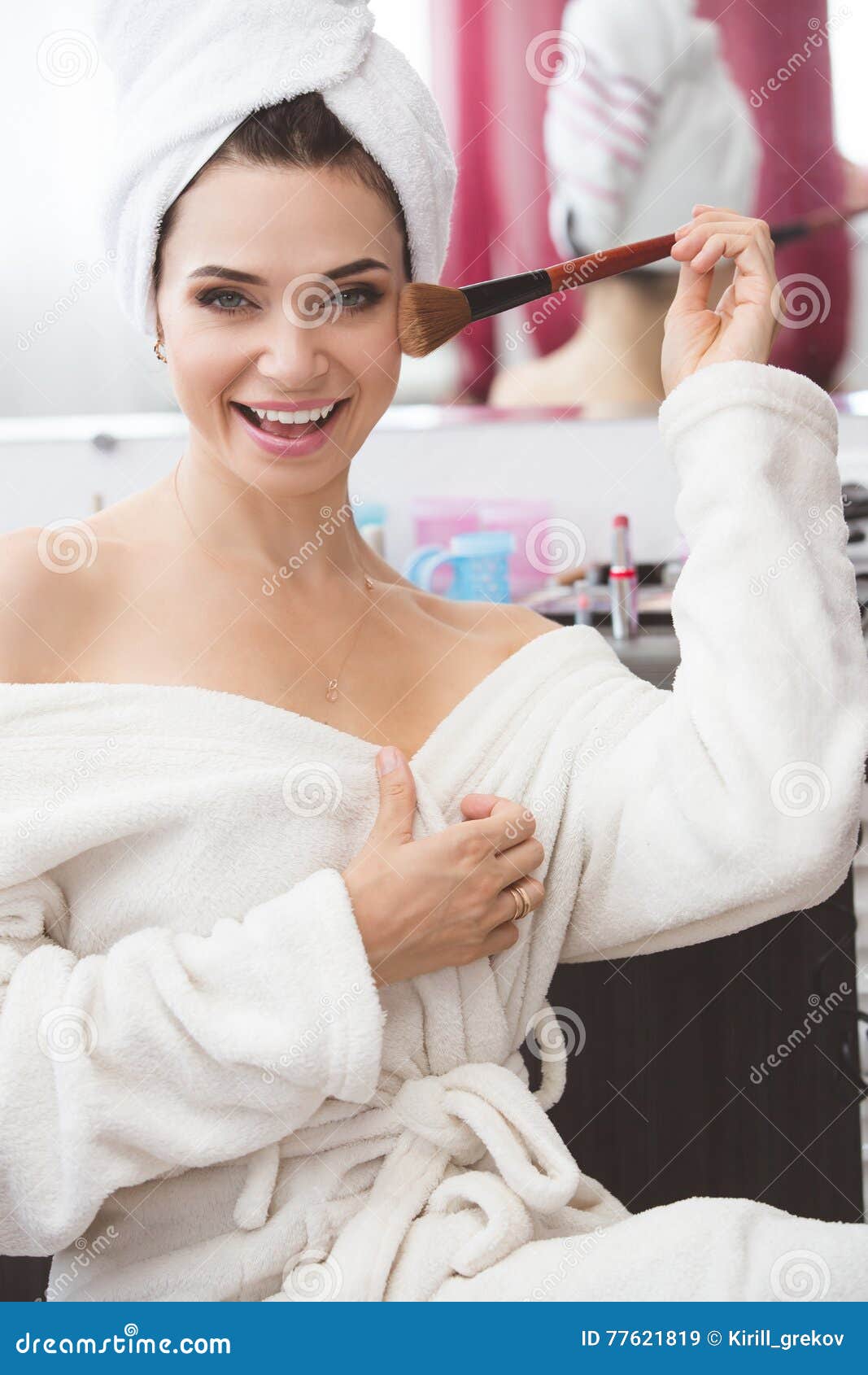 Young Woman Doing Makeup at Home. Stock Image - Image of portrait ...