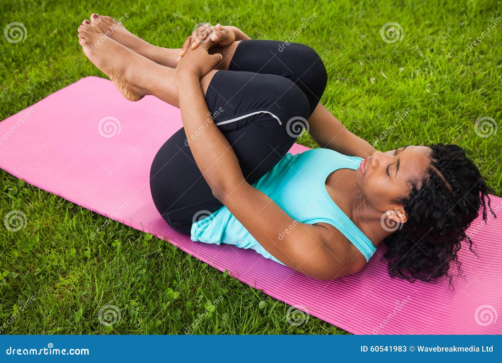 Young Woman Doing Pilates on Mat Stock Image - Image of health, park ...