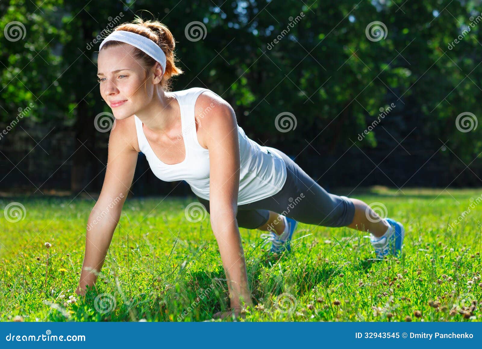 Young Woman Doing Push Ups on Green Stock Image - Image of arms, person ...
