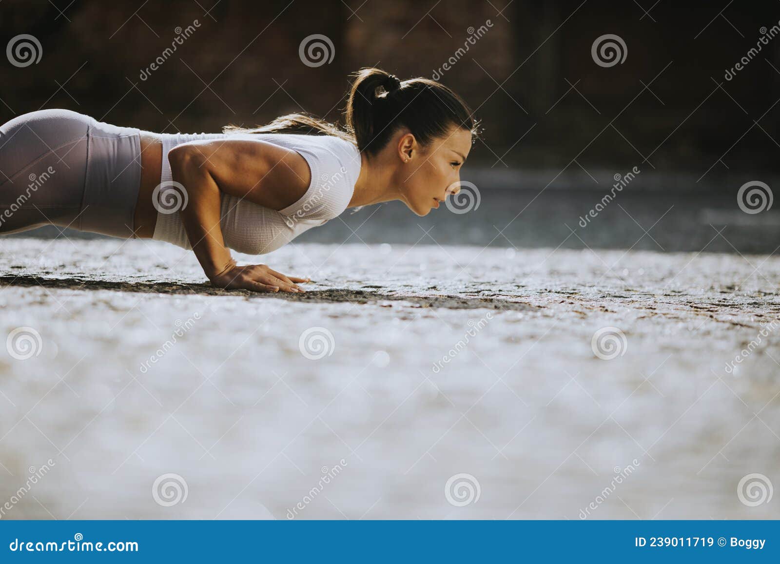 Young Woman Doing Pushups on the Street Stock Image - Image of muscular ...