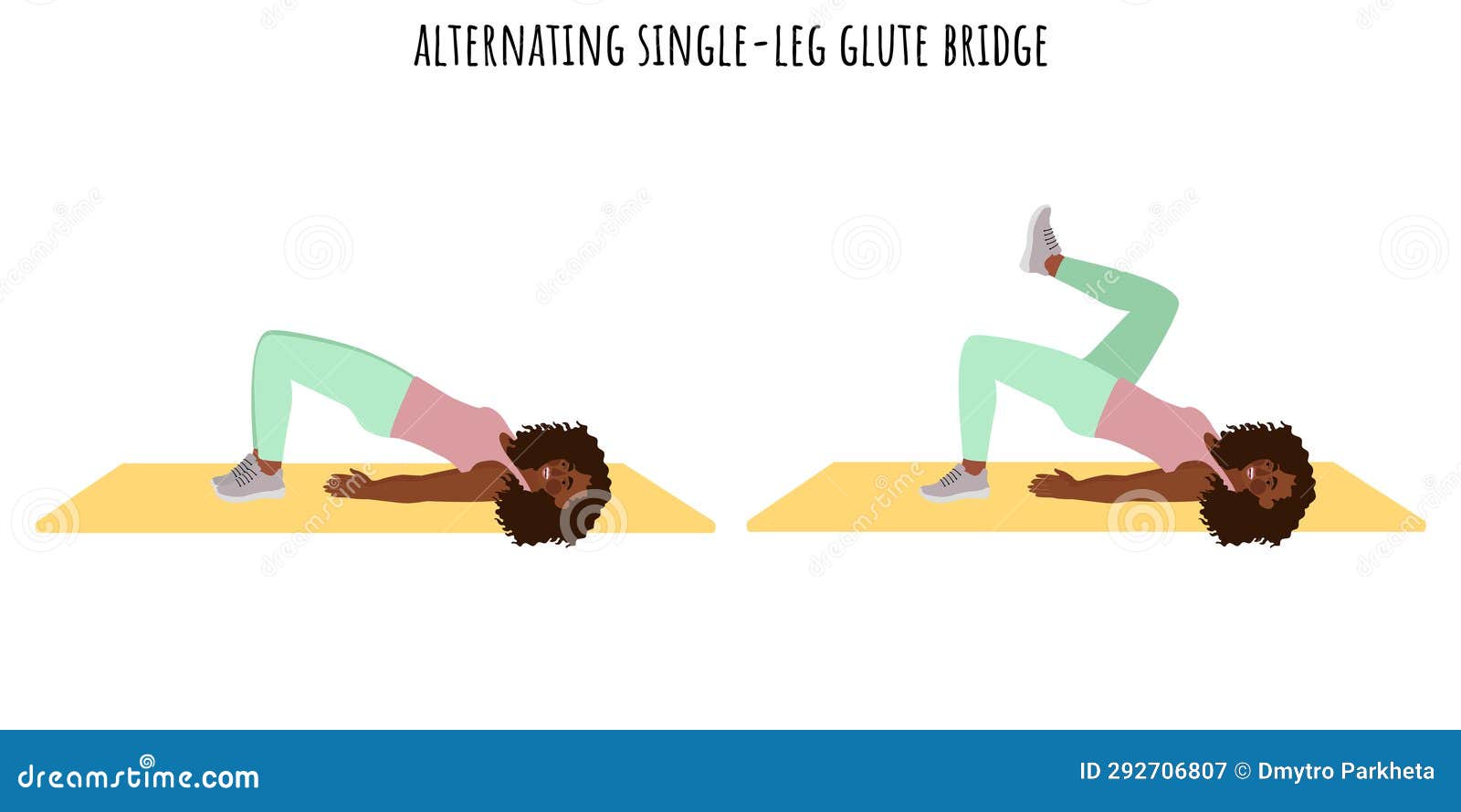 Young Woman Doing Single-leg Glute Bridge Stock Vector - Illustration ... Young Woman Doing Single-leg Glute Bridge Stock Vector - Illustration ...