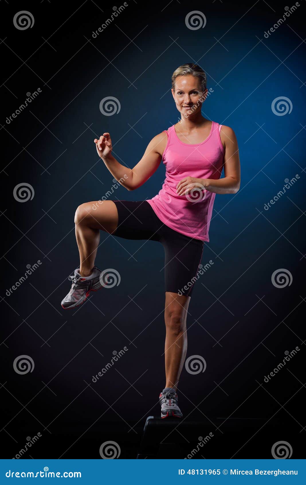 Young Woman Doing Step Exercises Stock Image - Image of body, energy ...