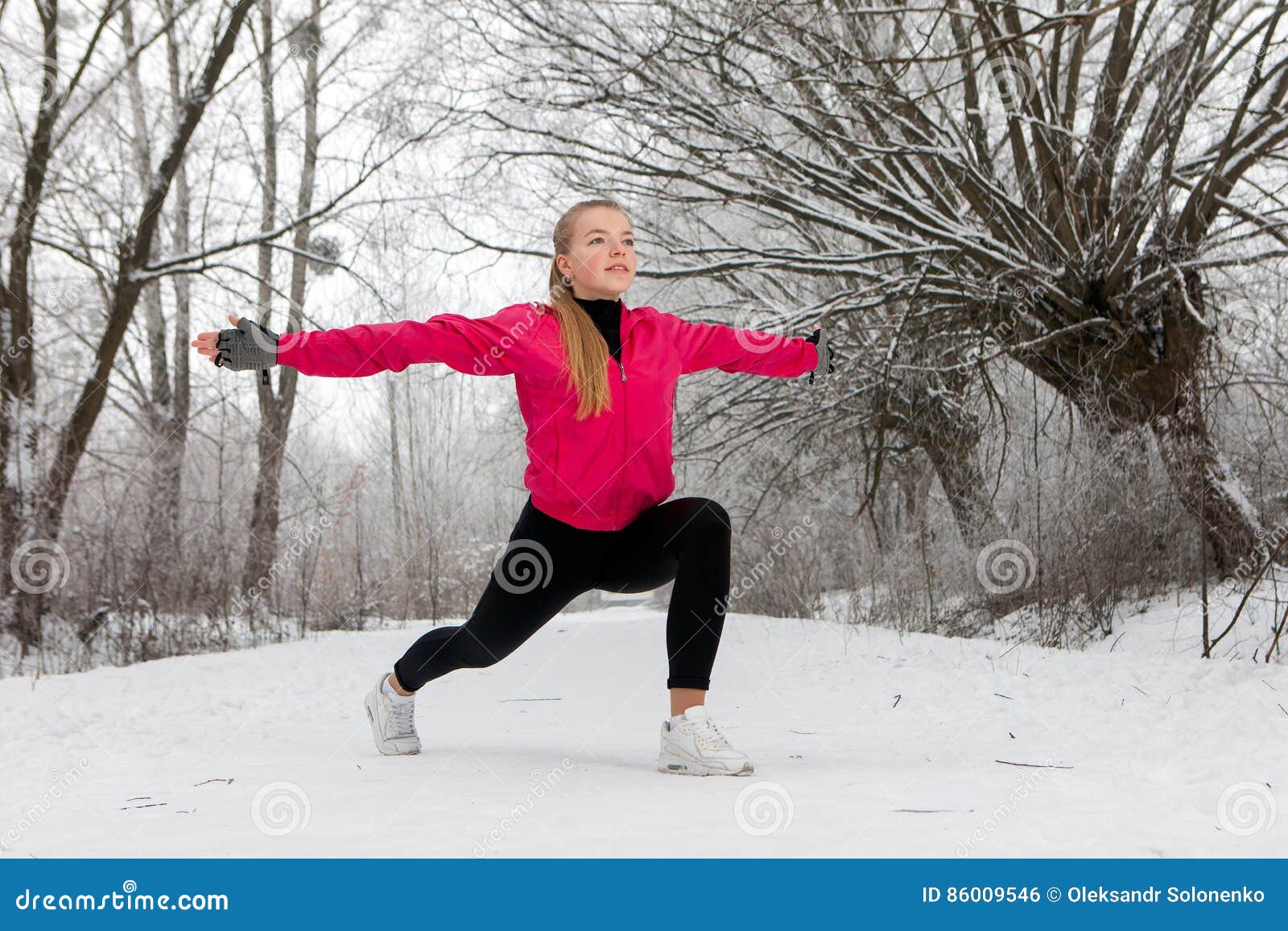 Young Woman Doing Stretching Exercises in Winter Stock Photo - Image of ...