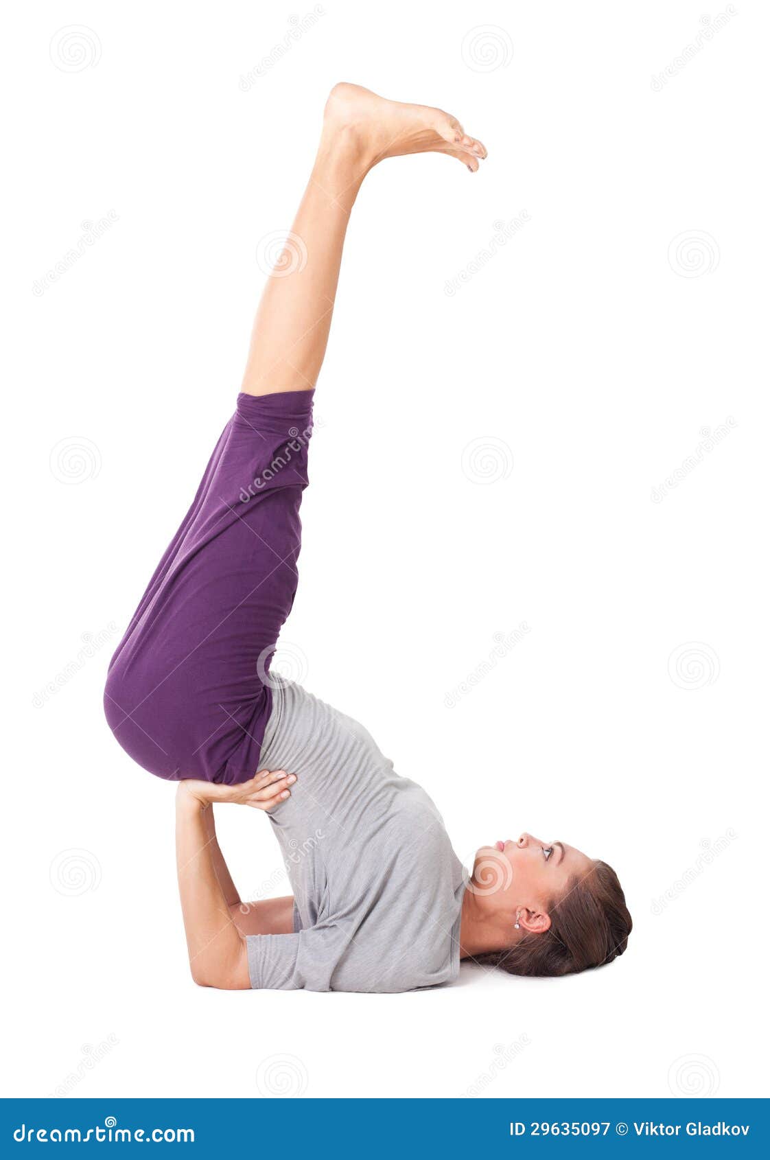 Young Woman Doing Yoga Exercise Supported Shoulderstand Stock Image ...