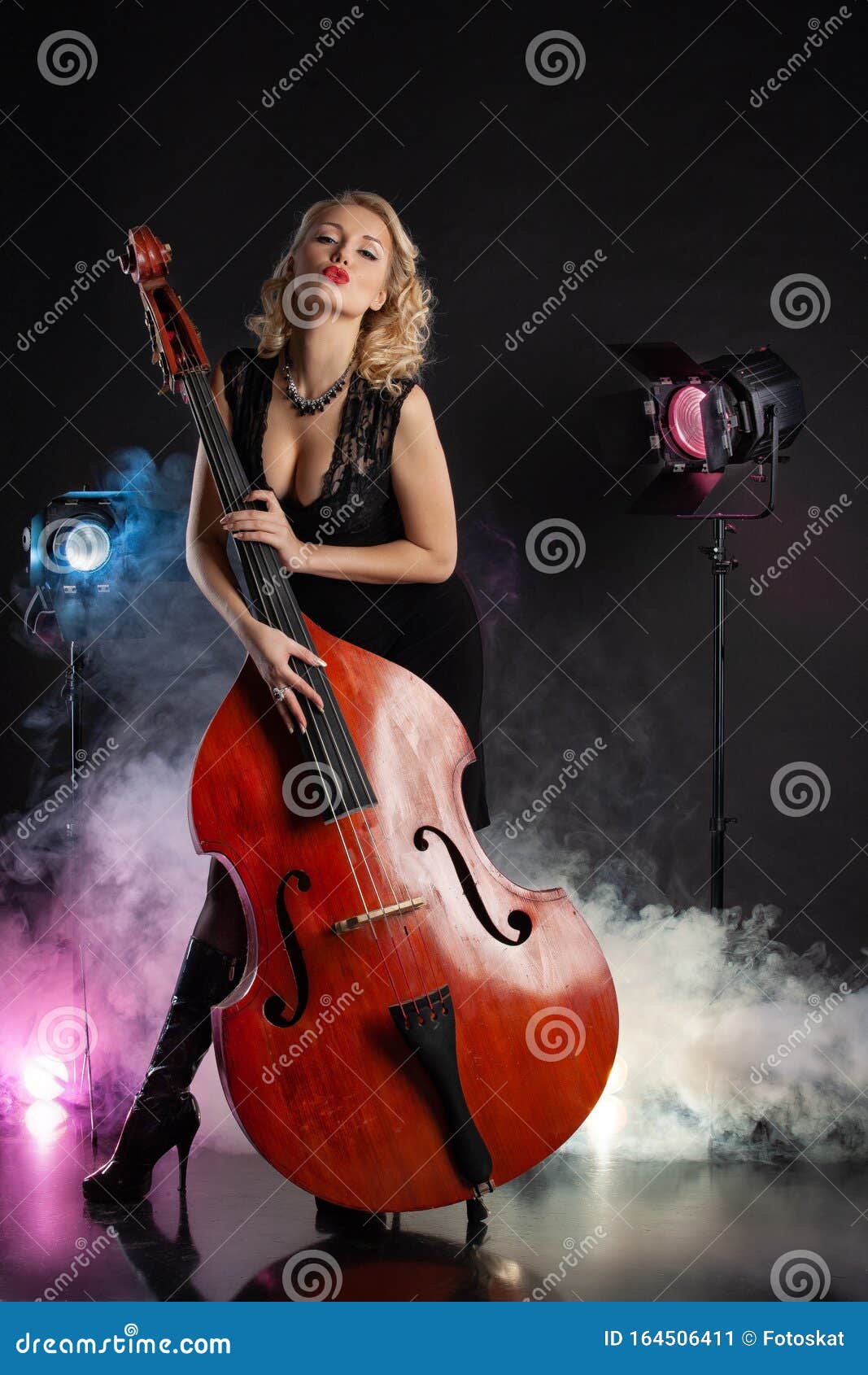 Young Woman and Double Bass Stock Image - Image of cosmetic, beauty ...
