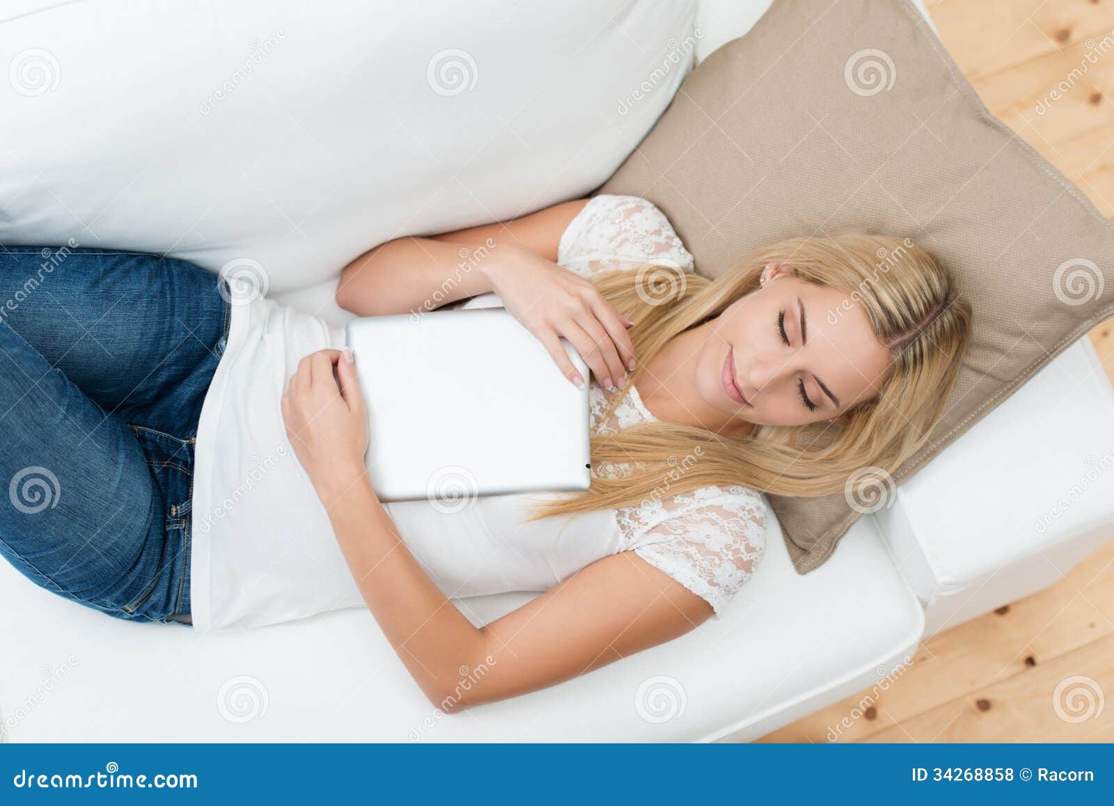 Young Woman Dozing on the Sofa Stock Photo - Image of cute, leisure ...