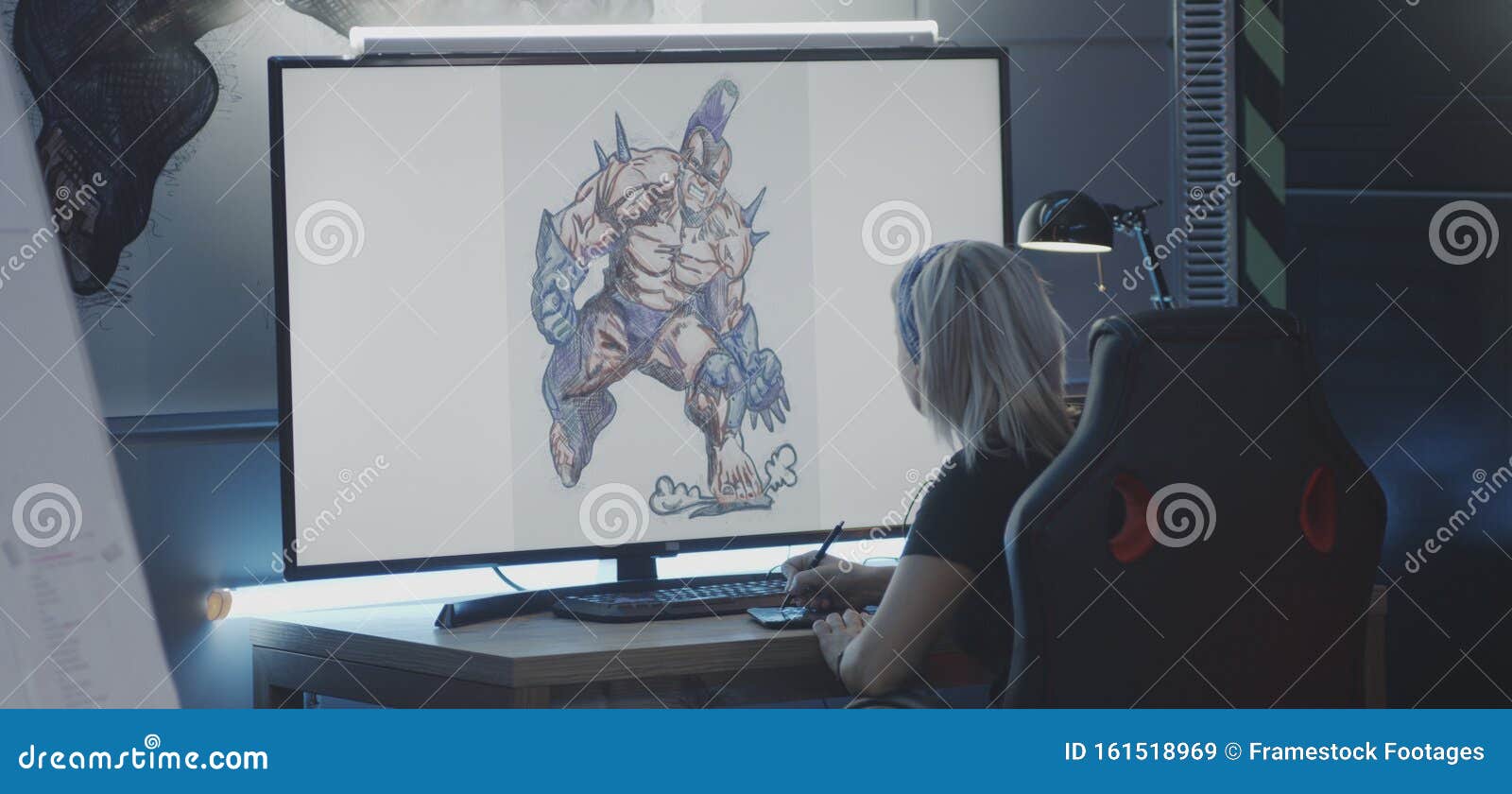 Young Woman Drawing Game Art Stock Image - Image of technology, female ...