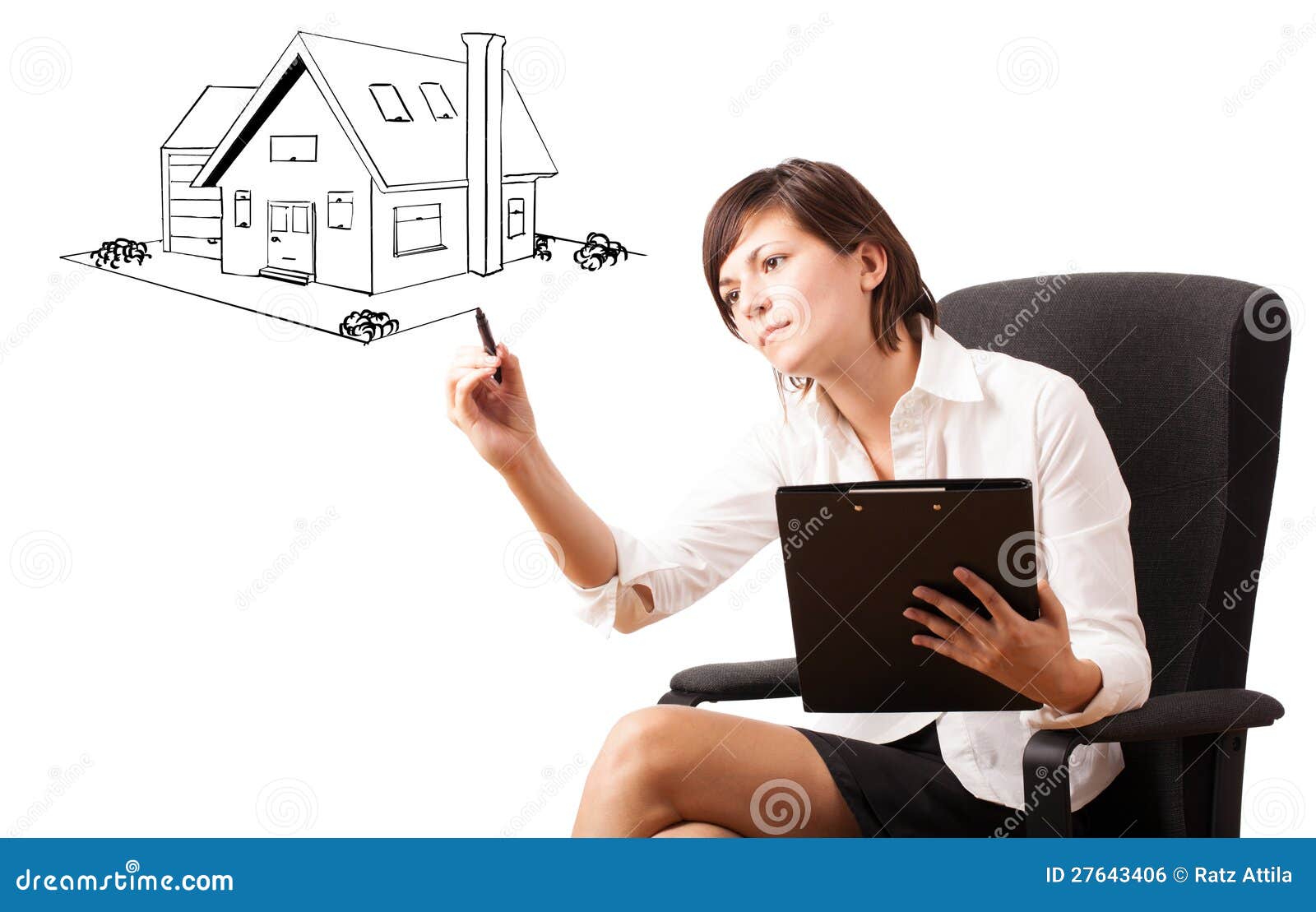 Young Woman Drawing a House on Whiteboard Stock Photo - Image of ...