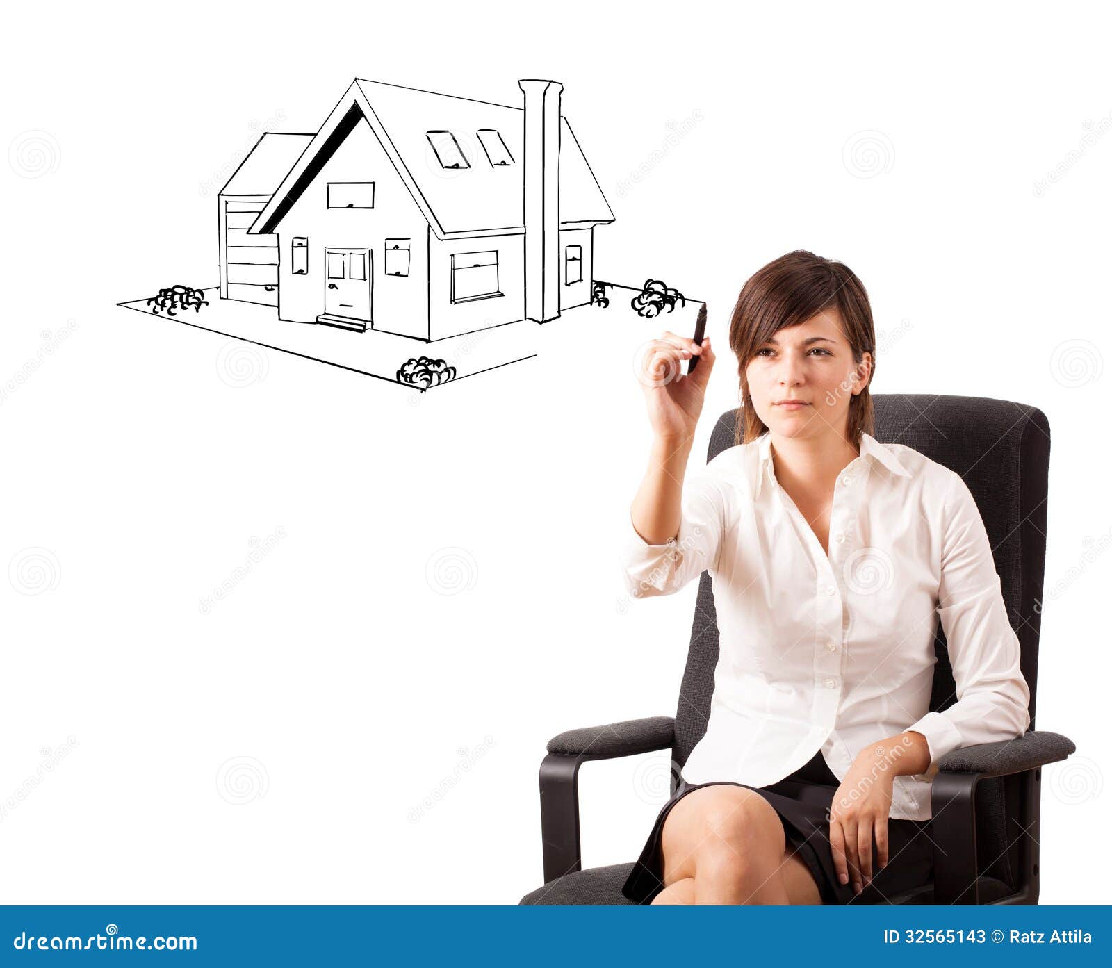 Young Woman Drawing a House on Whiteboard Stock Image - Image of future ...