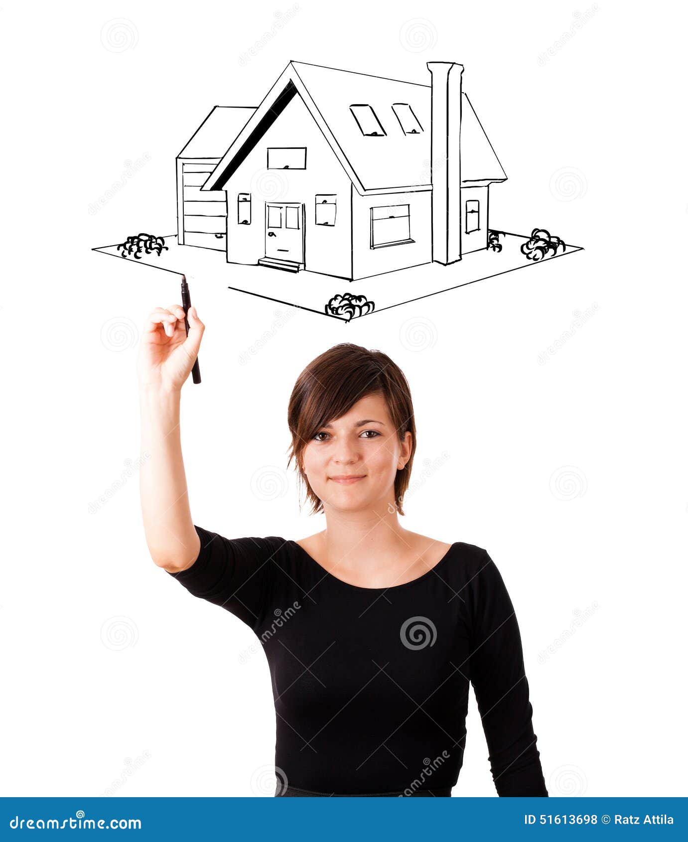 Young Woman Drawing a House on Whiteboard Stock Photo - Image of ...