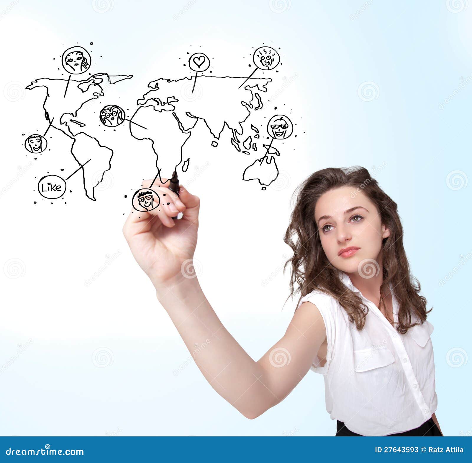 Young Woman Drawing a Social Map on Whiteboard Stock Image - Image of ...