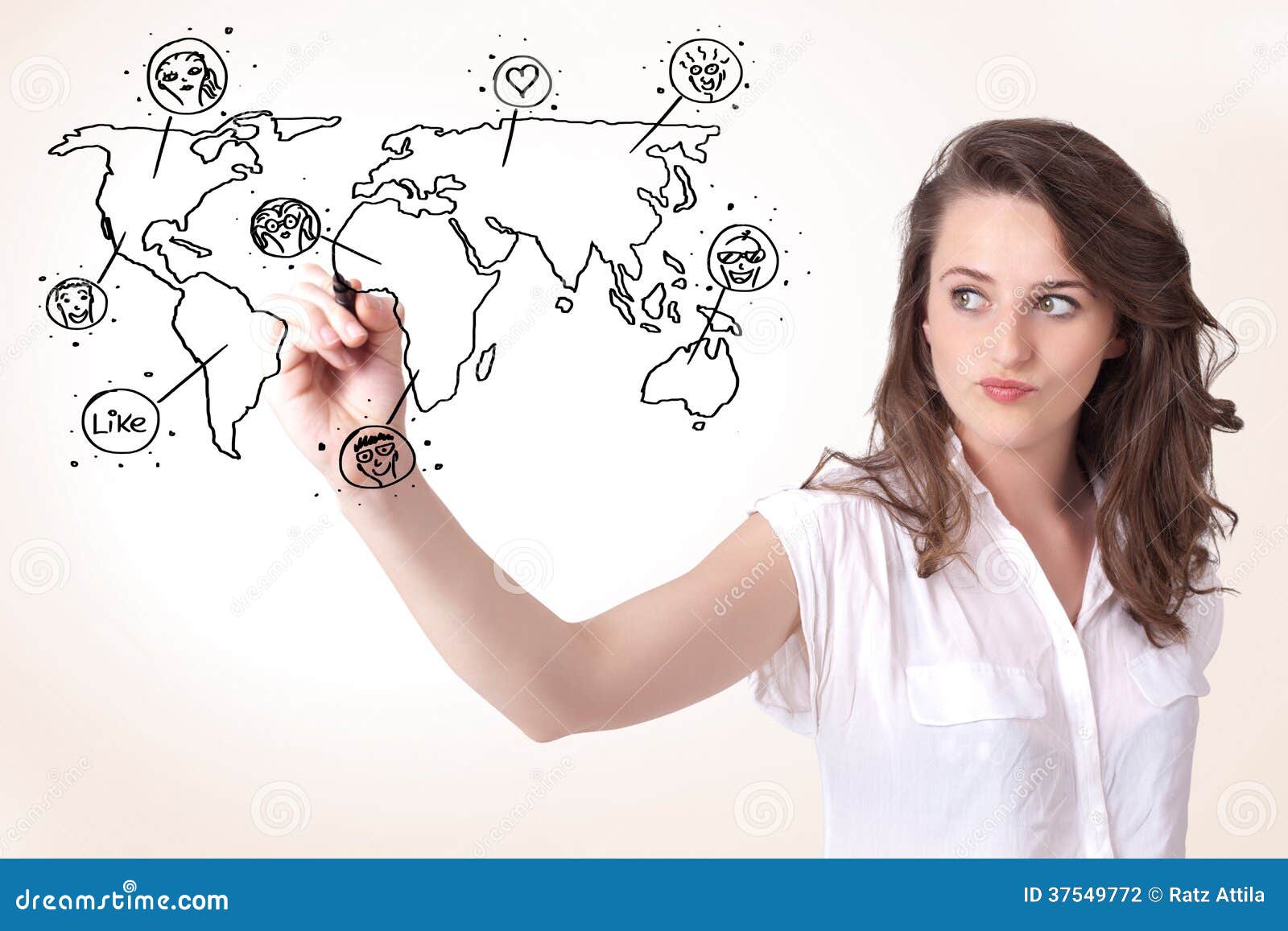 Young Woman Drawing a Social Map on Whiteboard Stock Photo - Image of ...