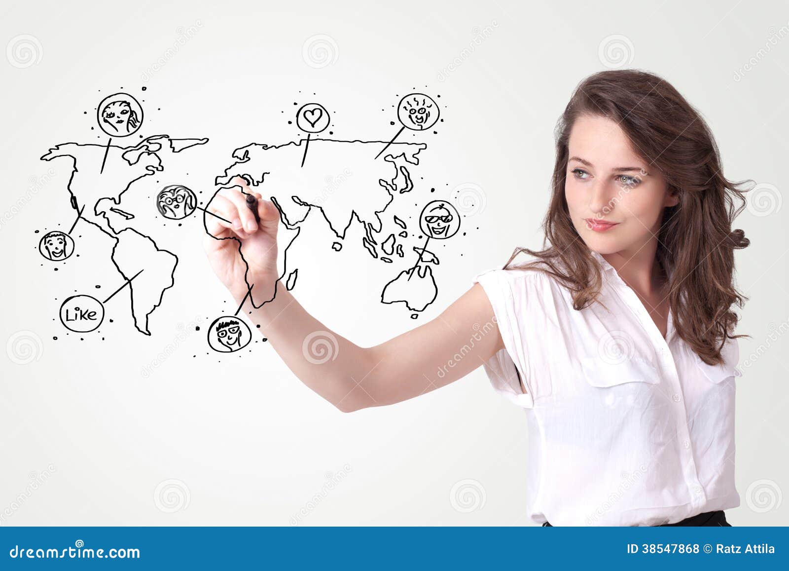 Young Woman Drawing a Social Map on Whiteboard Stock Photo - Image of ...