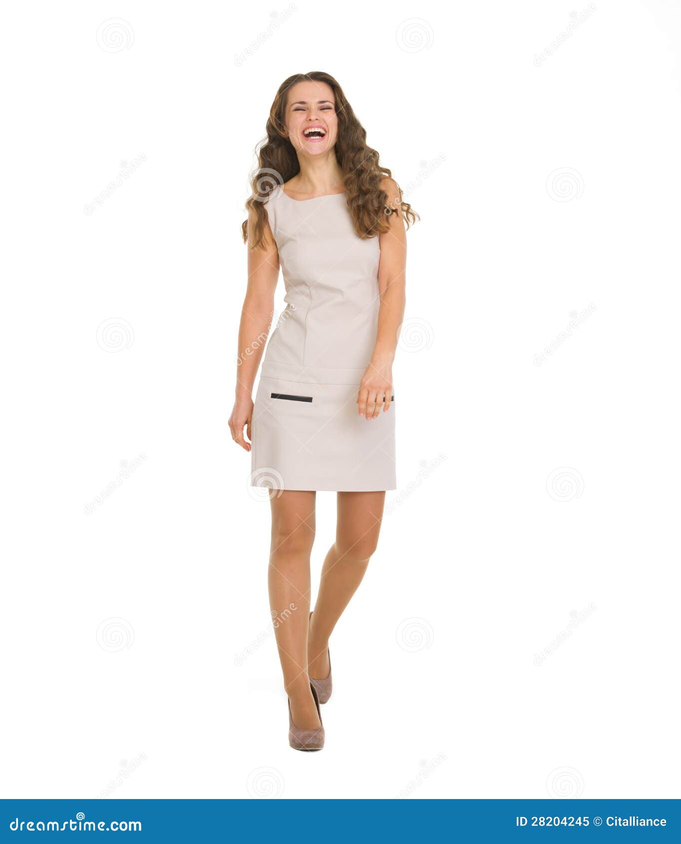 Young Woman in Dress Making Step Forward Stock Image - Image of modern ...