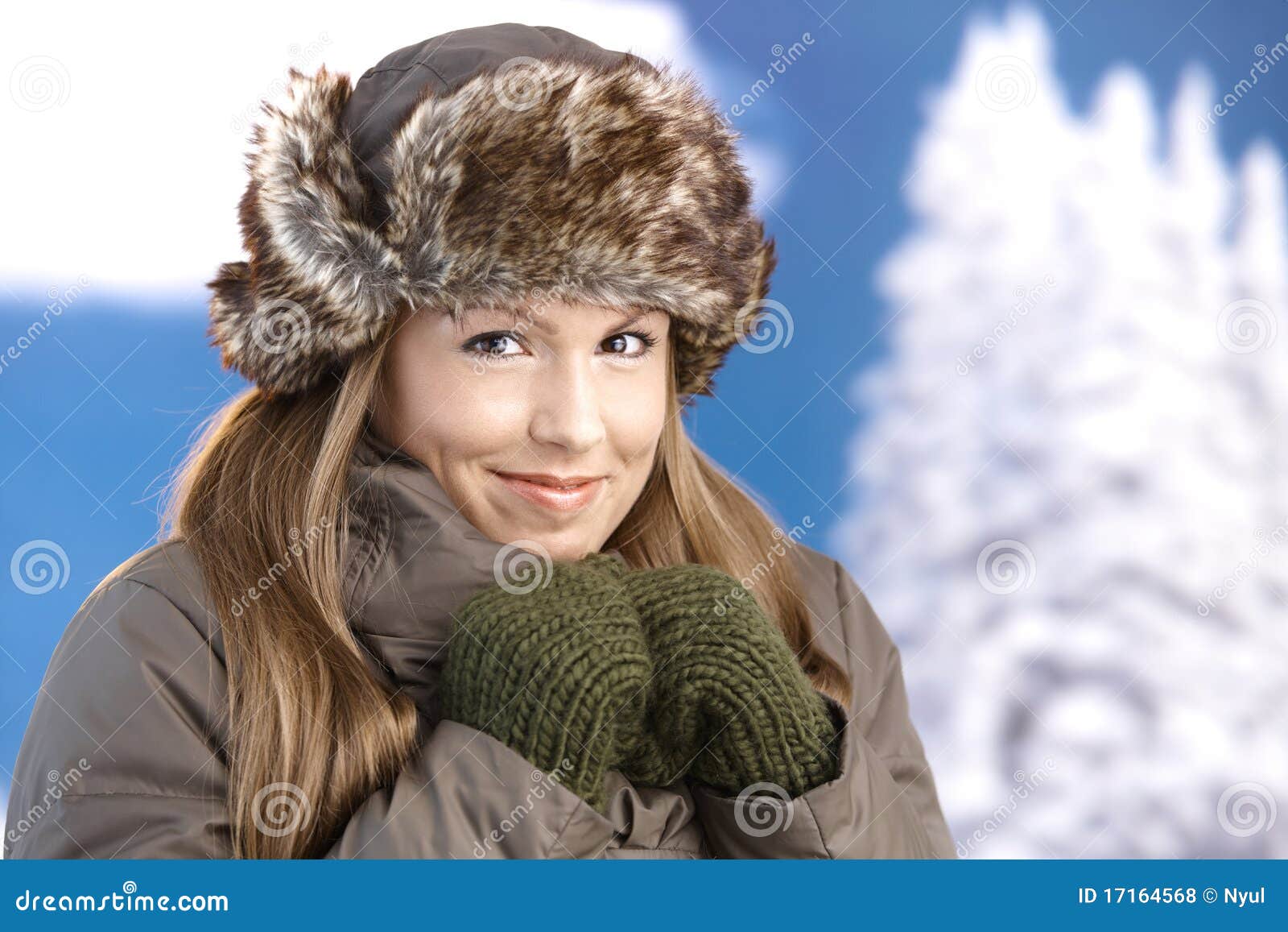 Young Woman Dressed Up Warm Freezing Smiling Stock Photo - Image of ...