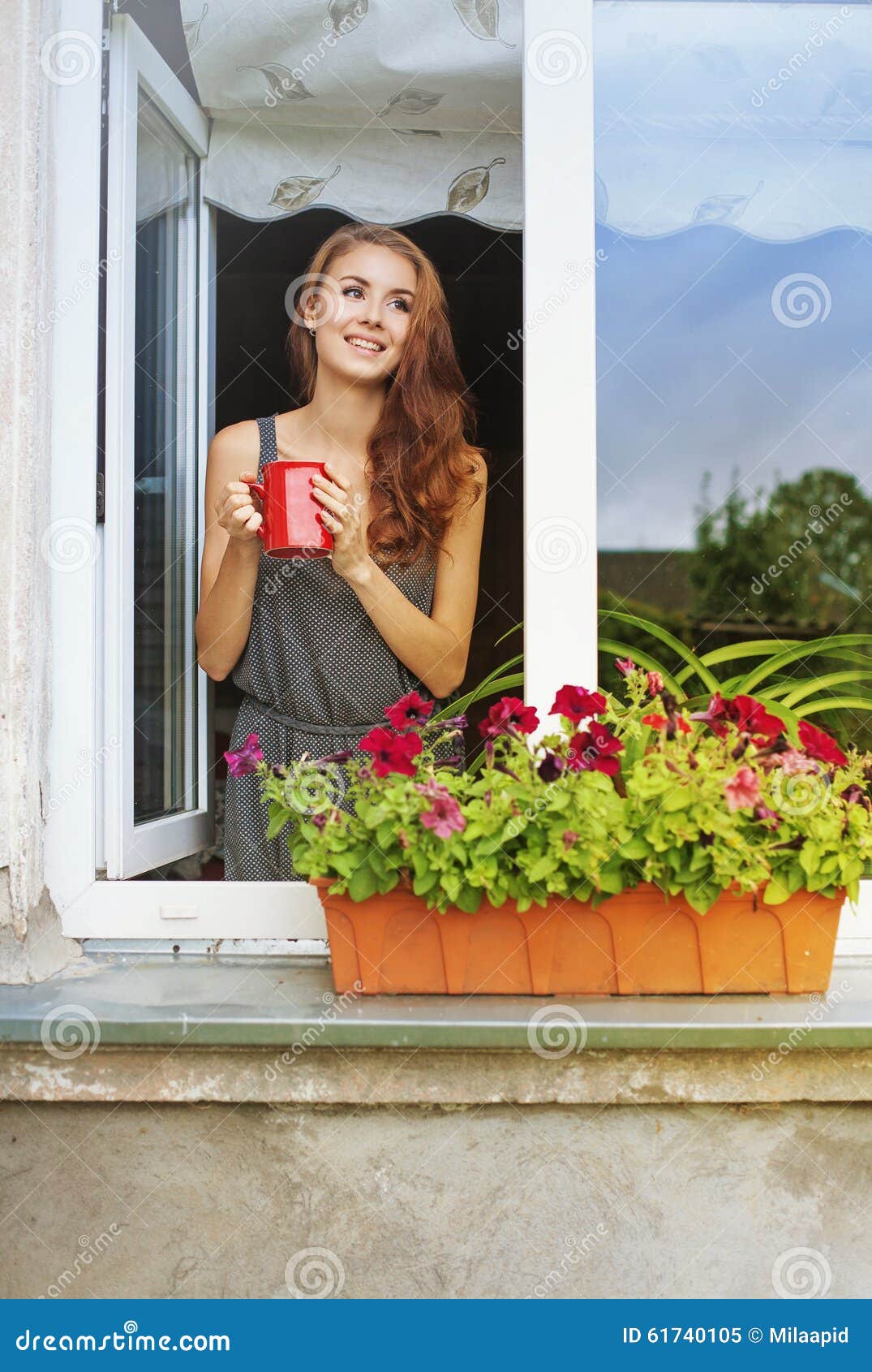 Young Woman Drinking Coffee on a Balcony Stock Image - Image of cafe ...