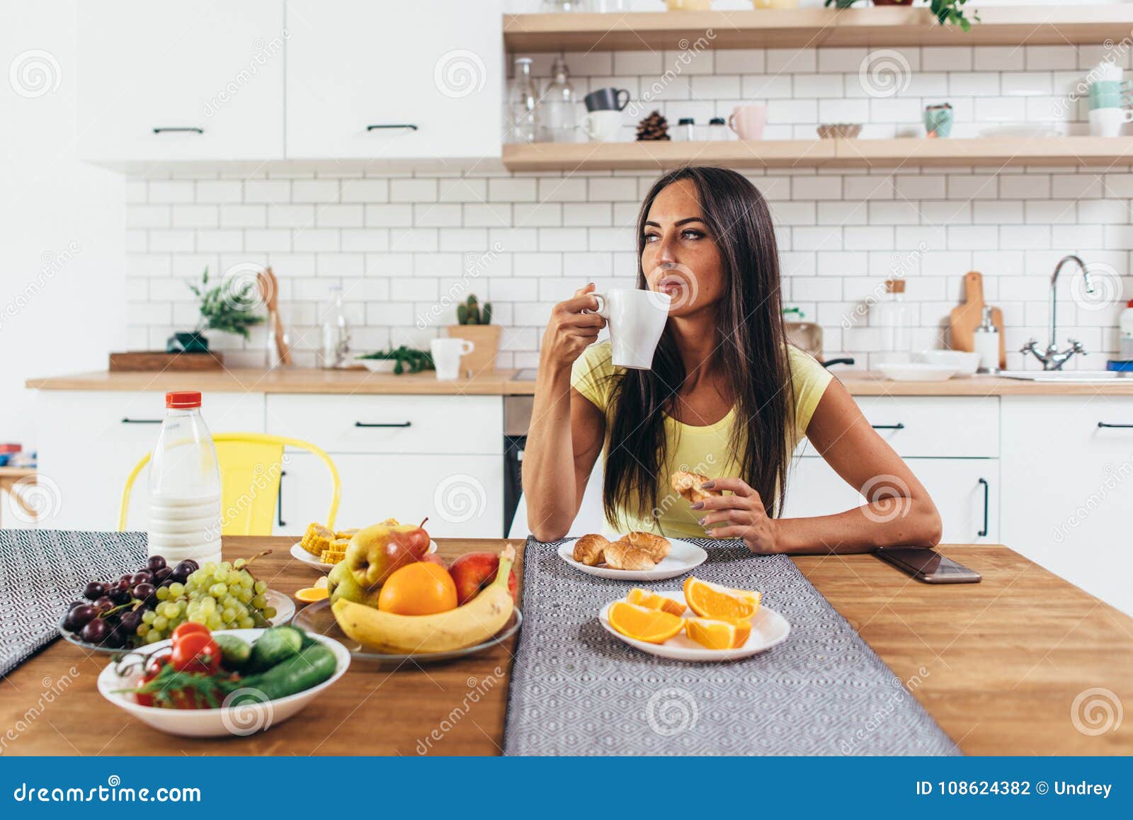 Young Woman Drinking Coffee at Home in the Morning. Stock Photo - Image ...