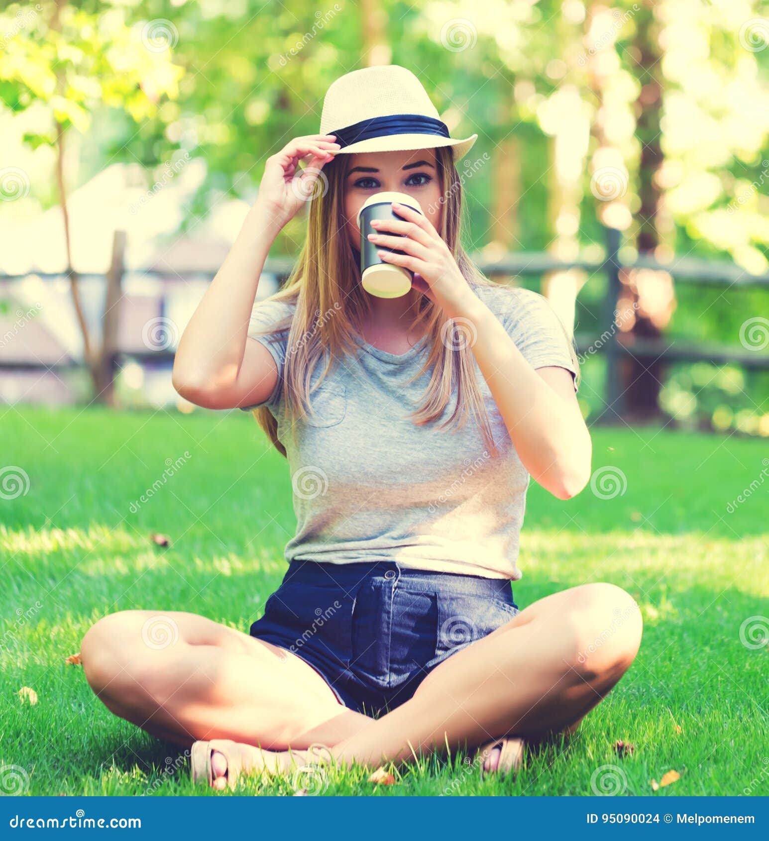 Young Woman Drinking Coffee Outside Stock Photo - Image of outdoor ...