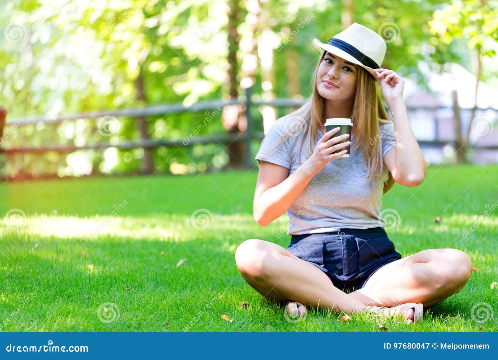 Young Woman Drinking Coffee Outside Stock Image - Image of happy ...