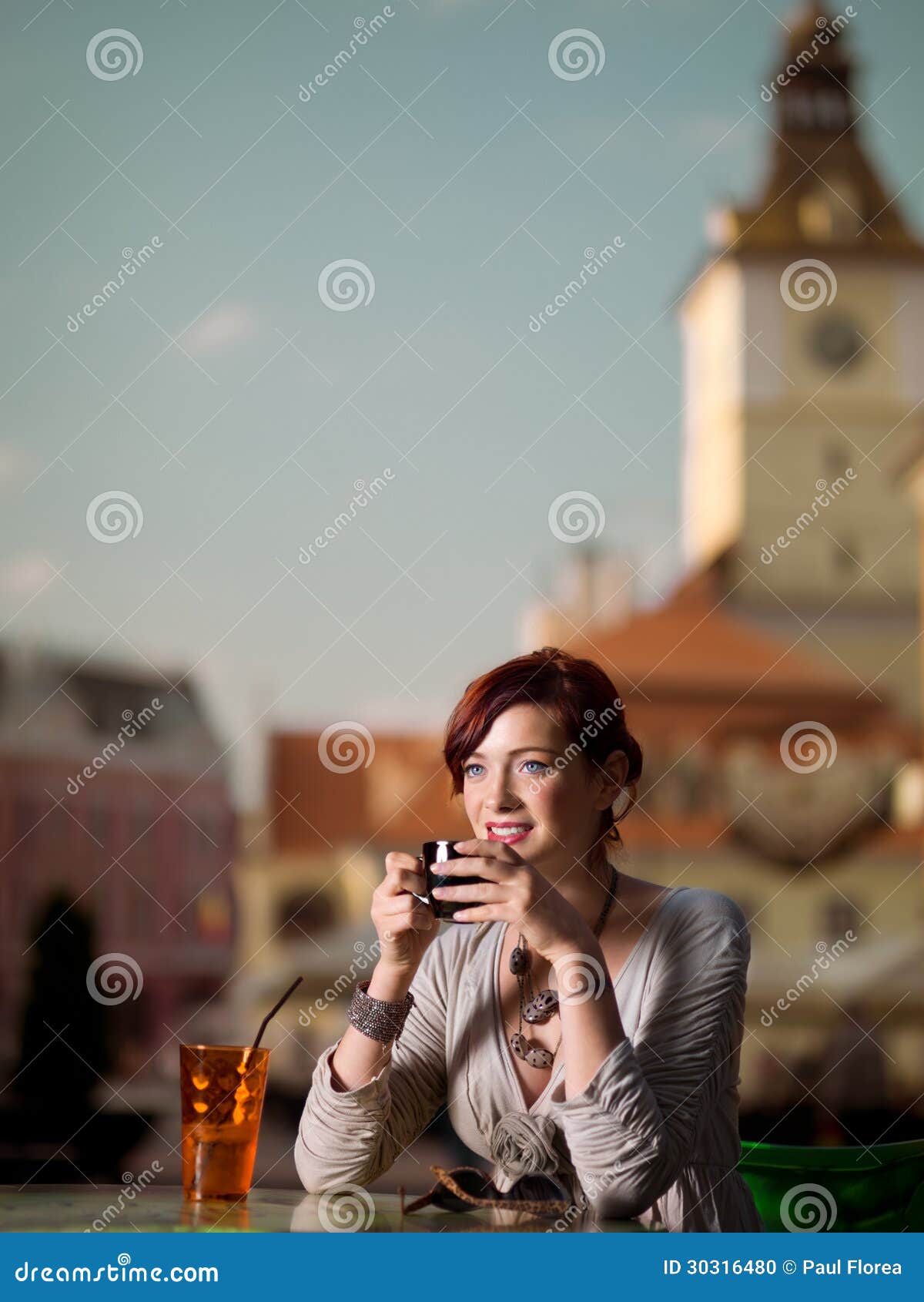 Woman enjoying tea stock photo. Image of caucasian, outside - 30316480