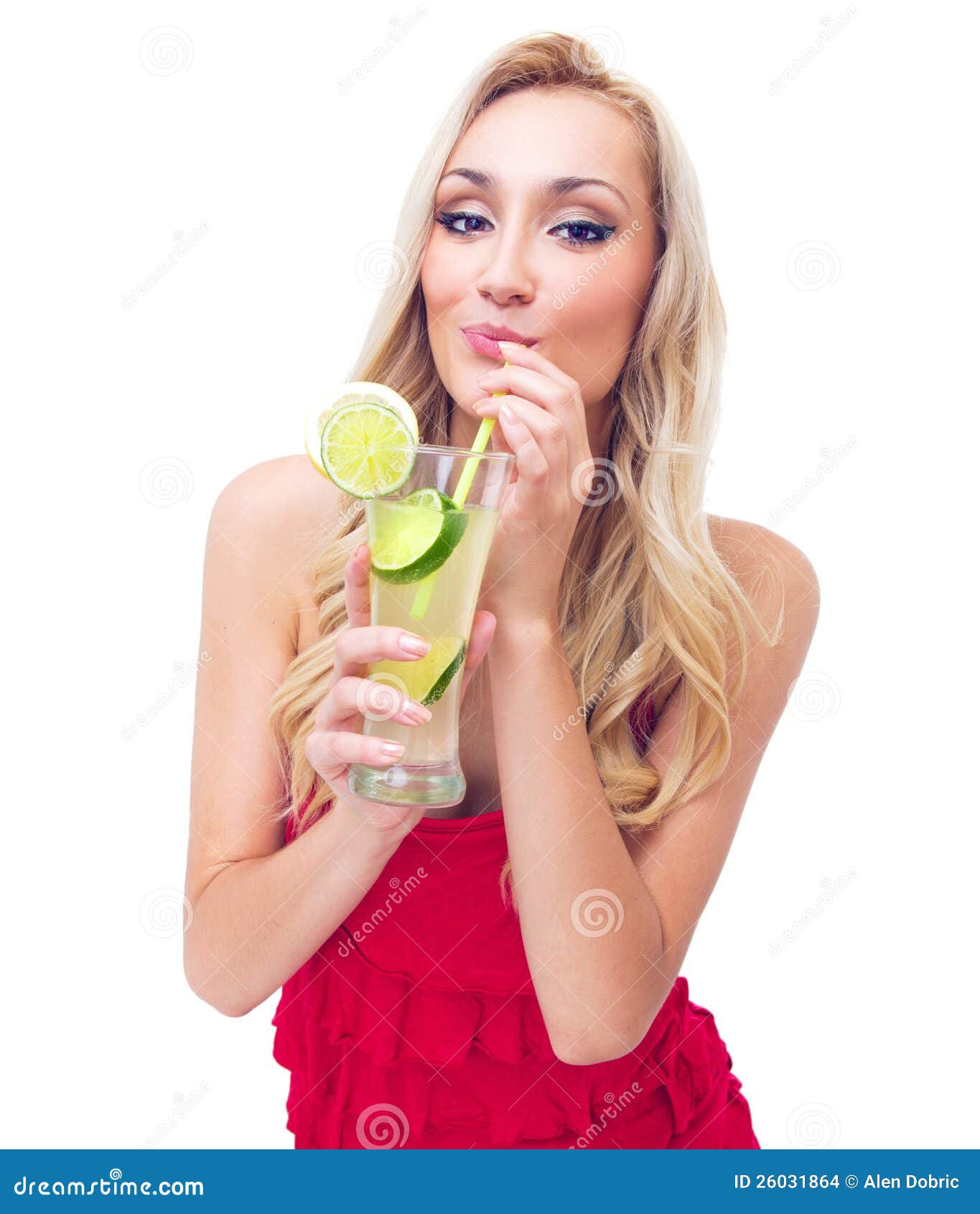 Young Woman Drinking Lemonade Stock Photo - Image of eyes, cocktail ...
