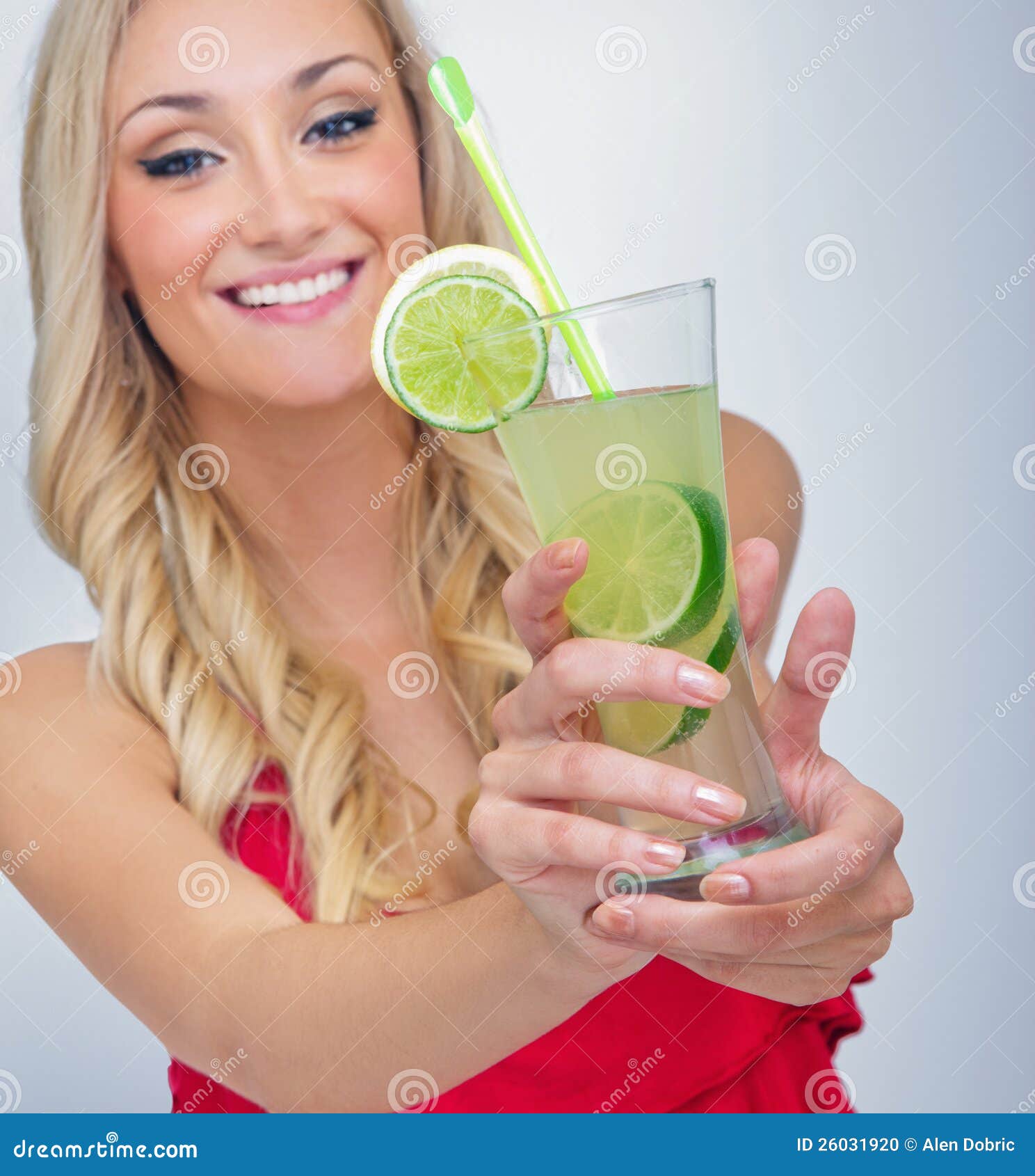 Young Woman Drinking Lemonade Stock Photo - Image of cocktail, juice ...