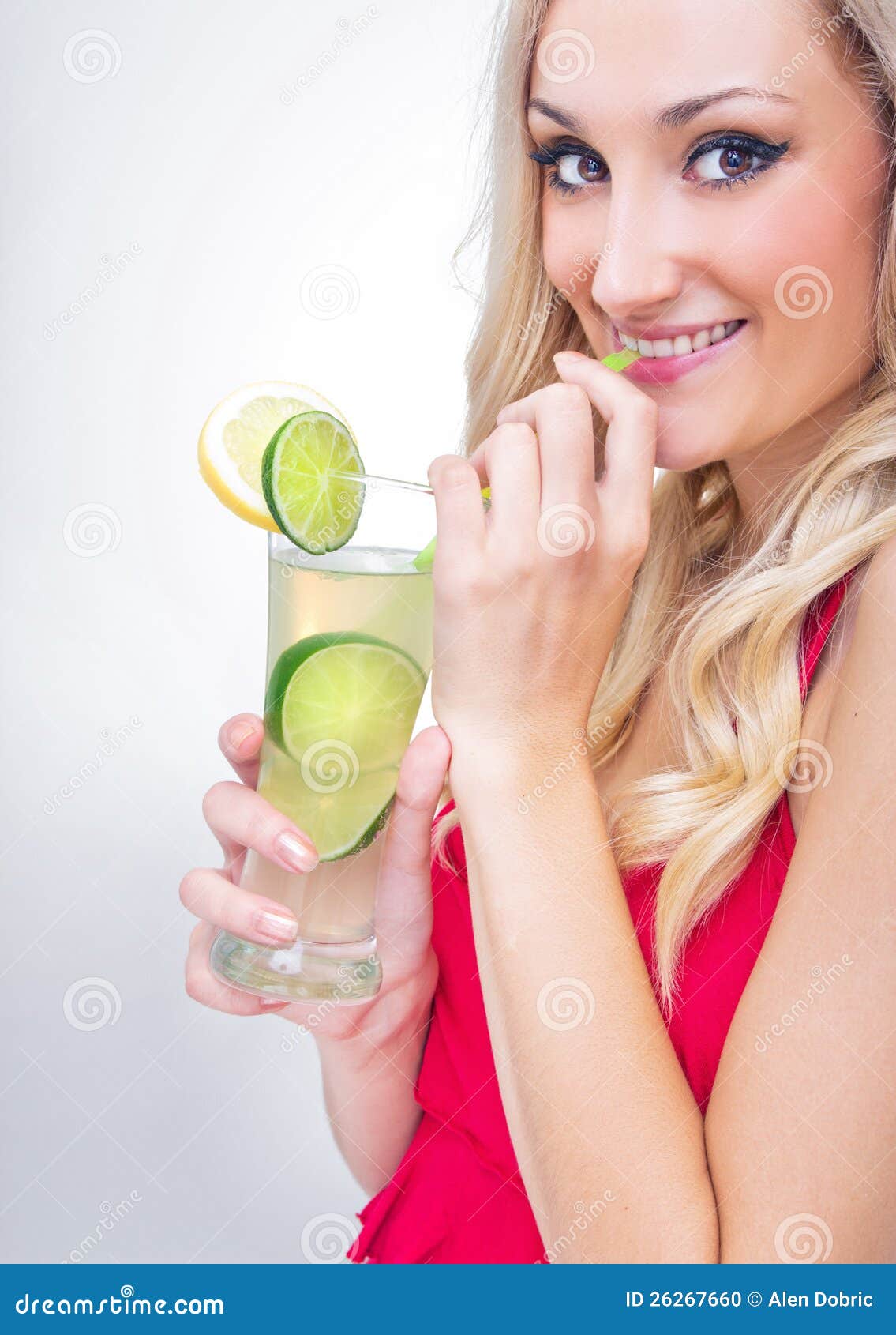 Young Woman Drinking Lemonade Stock Photo - Image of lime, woman: 26267660