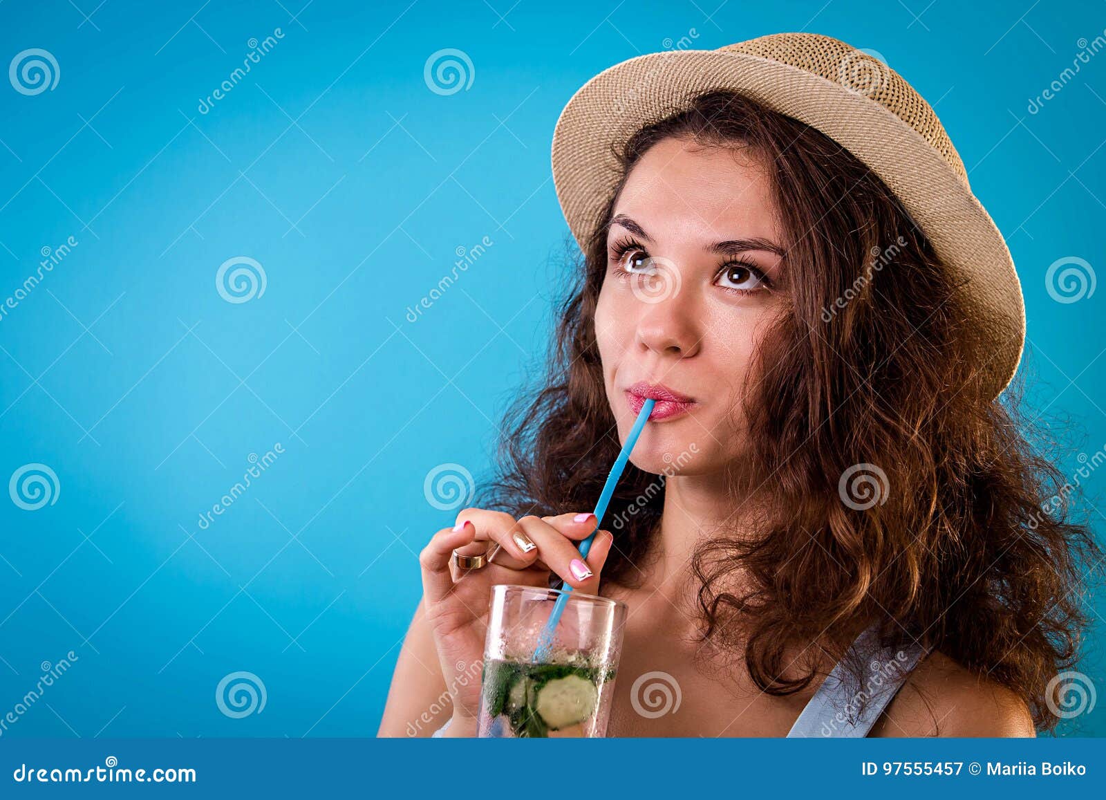 Young Woman Drinking Lemonade Stock Image - Image of closeup, delight ...