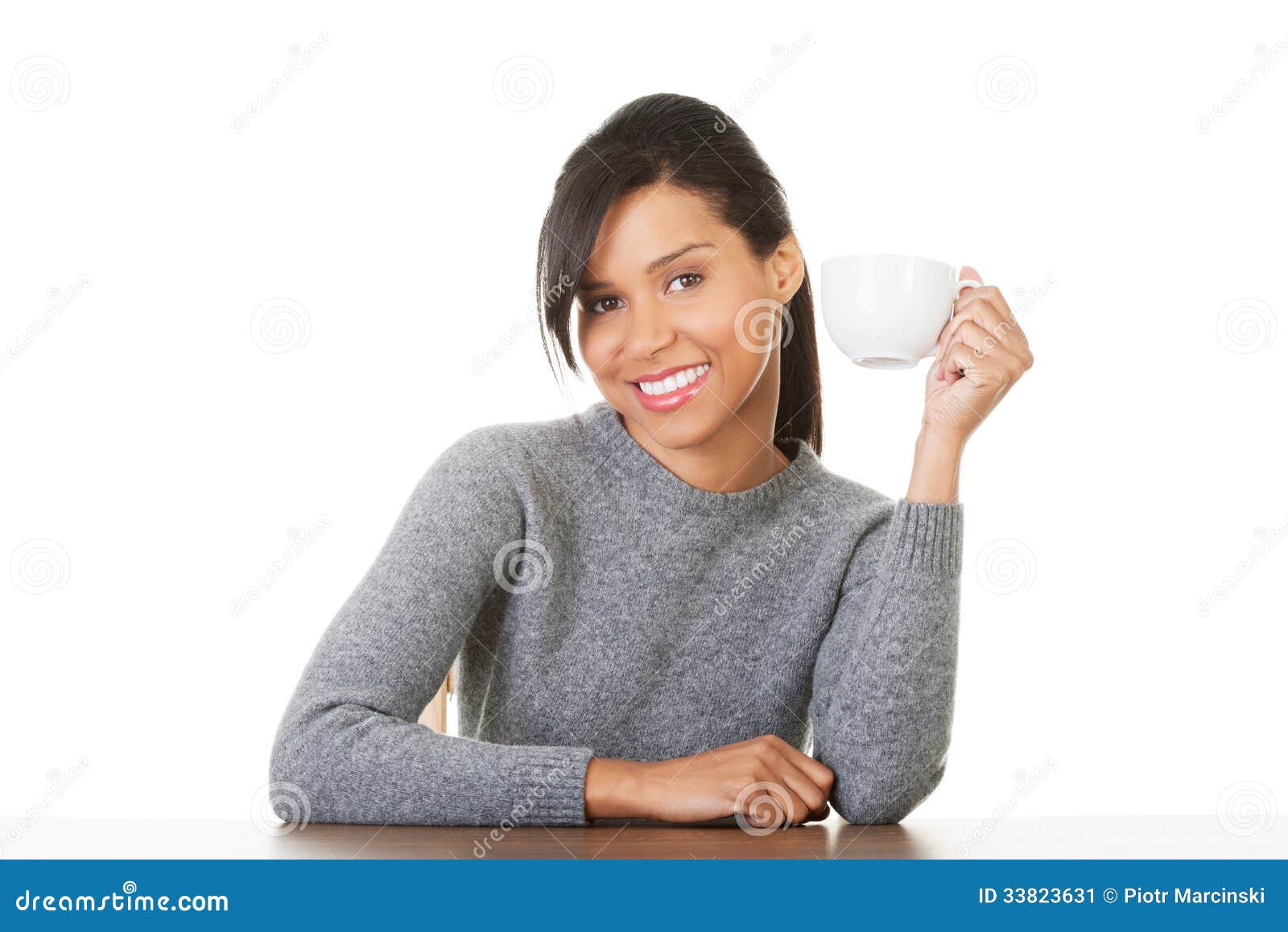 Young Woman Drinking Something from Big Mug Stock Image - Image of ...