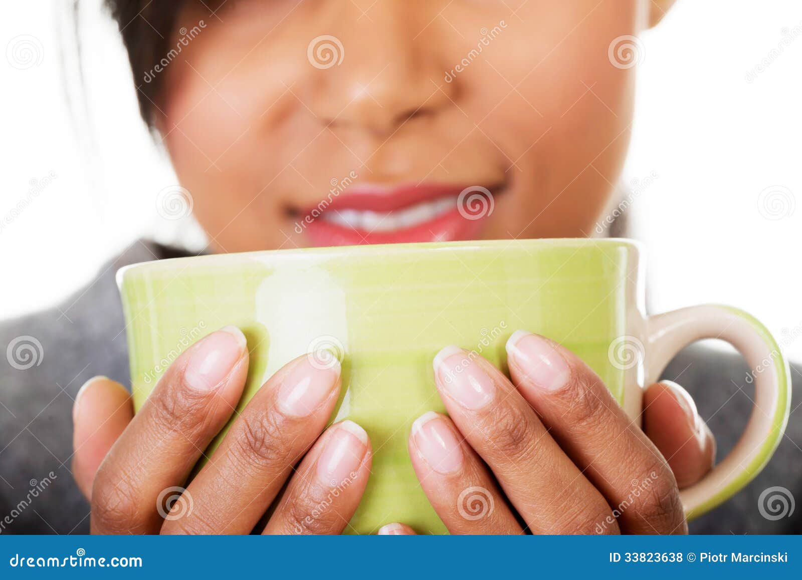 Young Woman Drinking Something from Big Mug Stock Photo - Image of ...