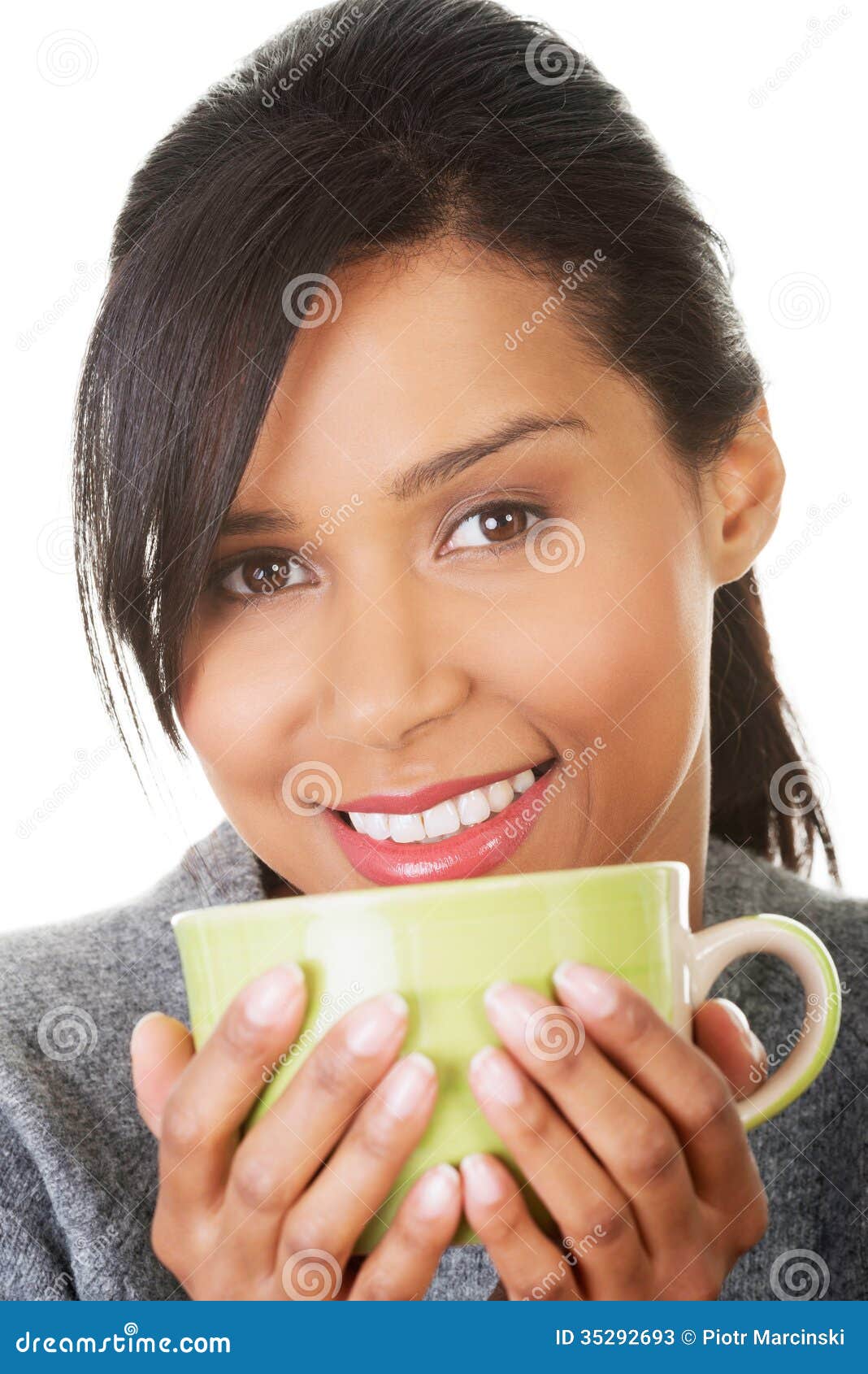 Young Woman Drinking Something from Big Mug Stock Image - Image of ...