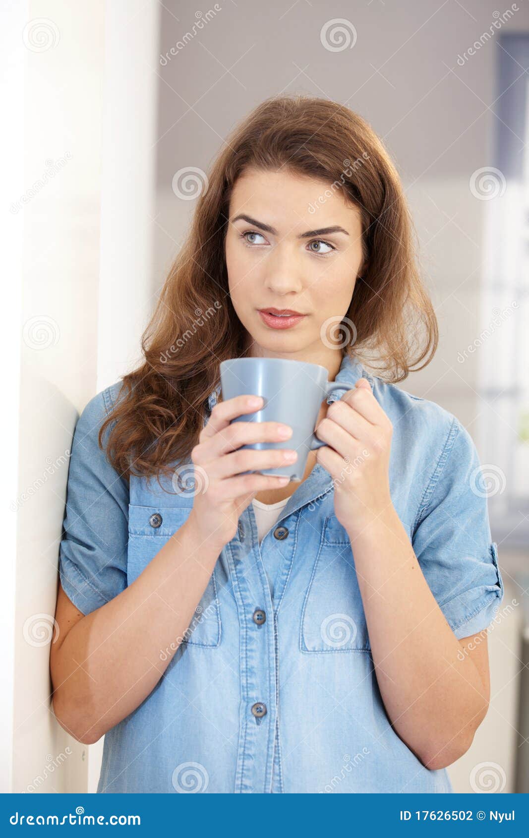 Young Woman Drinking Tea at Home Standing Stock Photo - Image of beauty ...