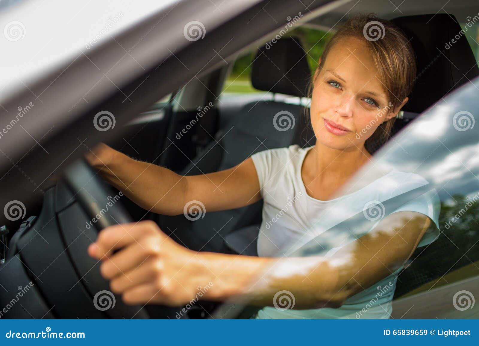 Young Woman Driving Her Car Stock Image - Image of indoors, caucasian ...