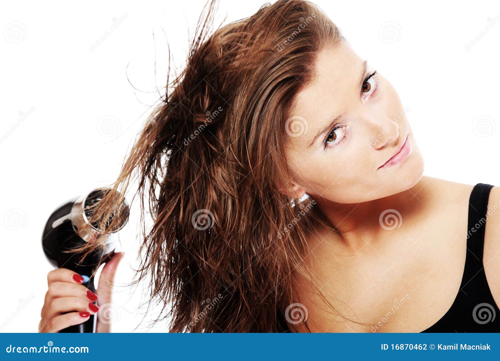 Young woman drying hair stock photo. Image of brown, sensuality - 16870462