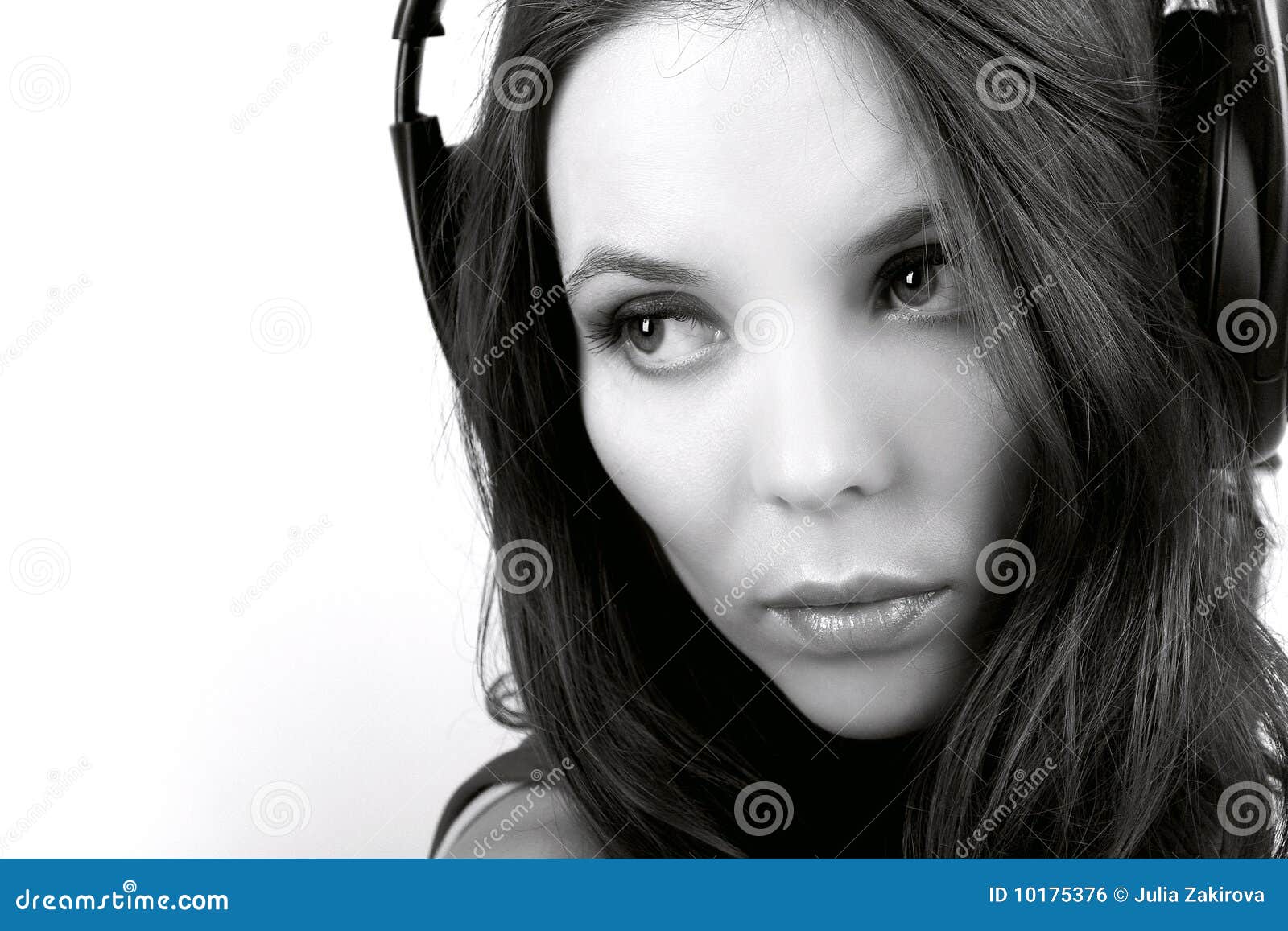 Young Woman in Earphones Closely Stock Photo - Image of brunette, play ...