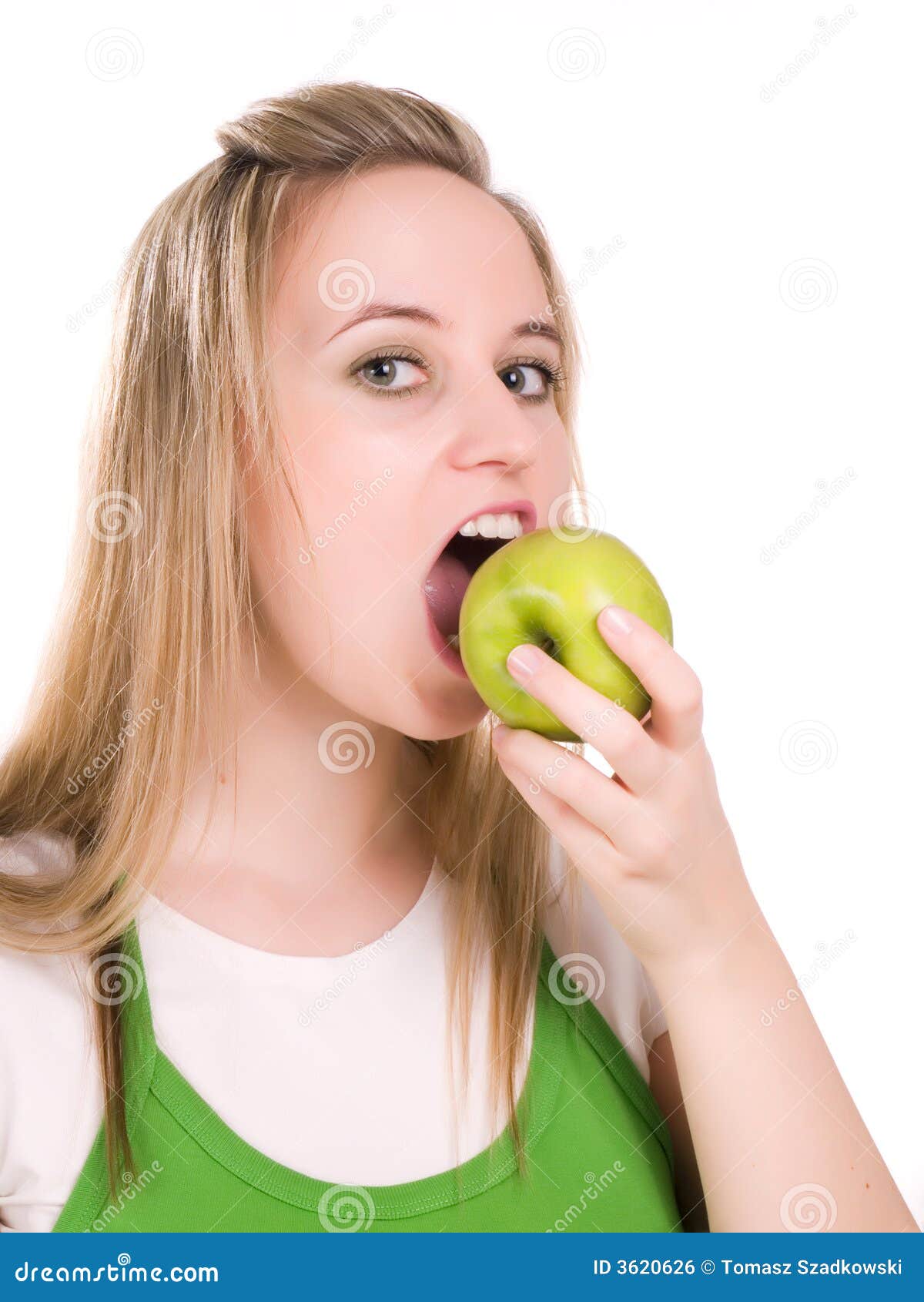 Young Woman Eating Apple. Isolated Stock Photo - Image of beautiful ...